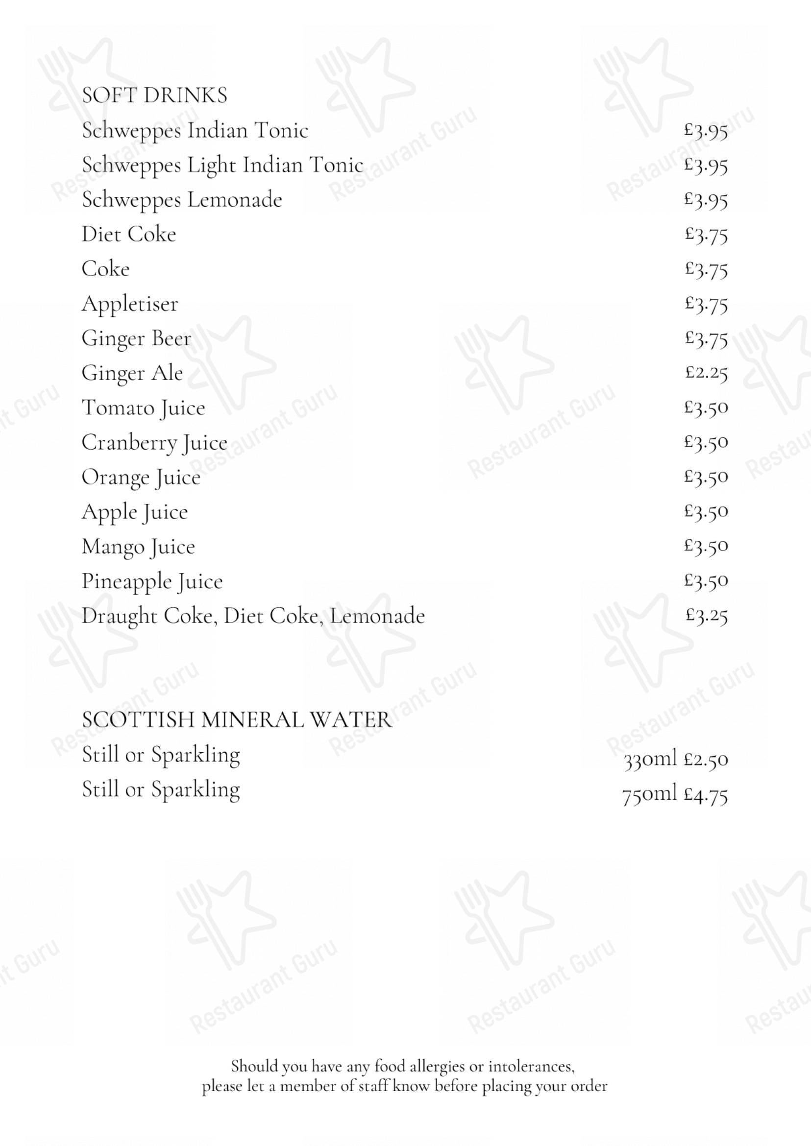 Menu at The Dome pub & bar, Edinburgh, 14 George St