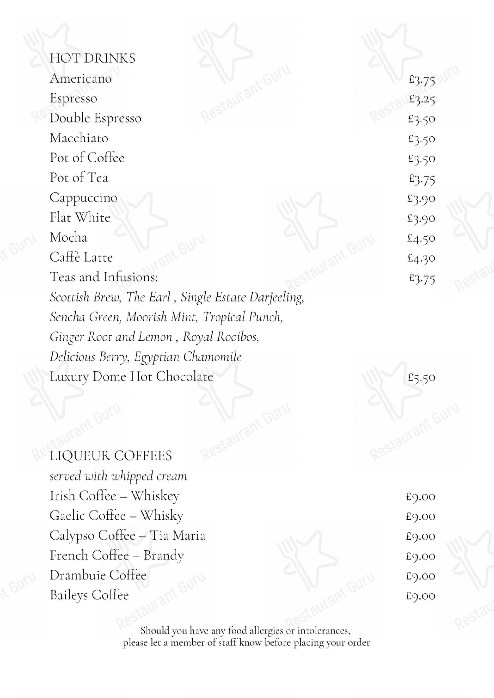 Menu at The Dome pub & bar, Edinburgh, 14 George St