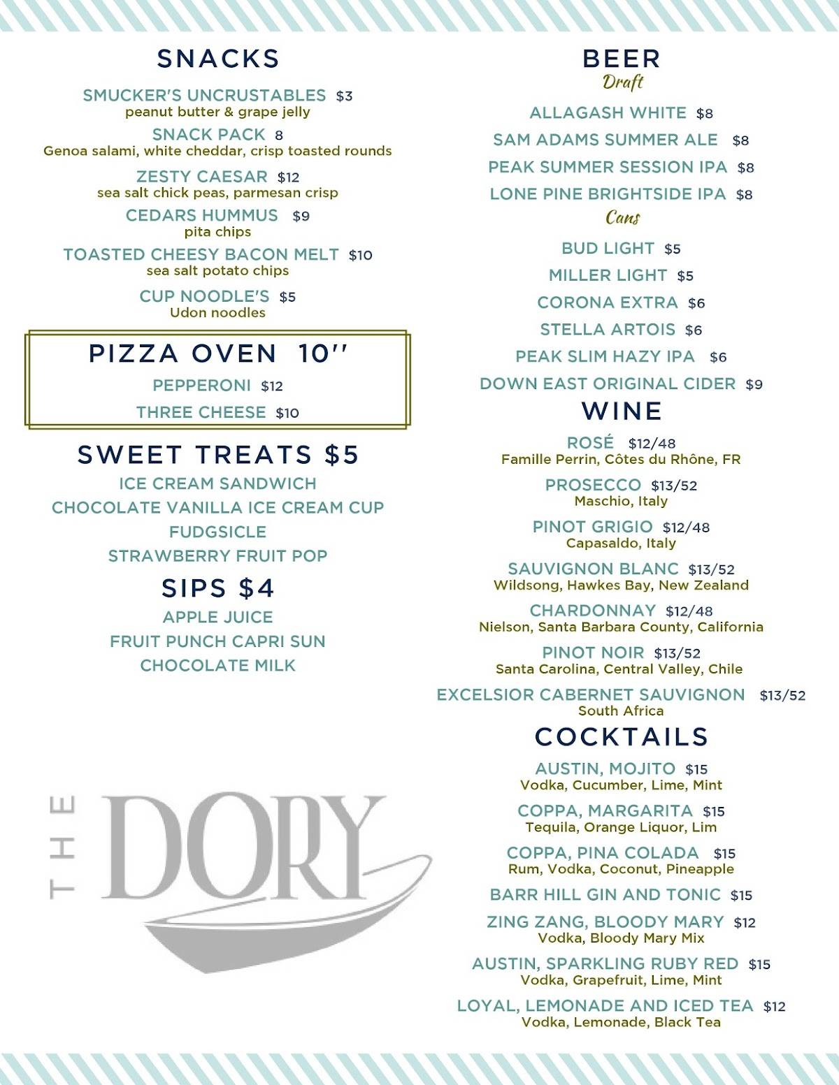 Menu at The Dory pub & bar, Kennebunkport