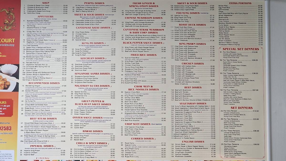 Menu at The Dragon Court fast food, Derby