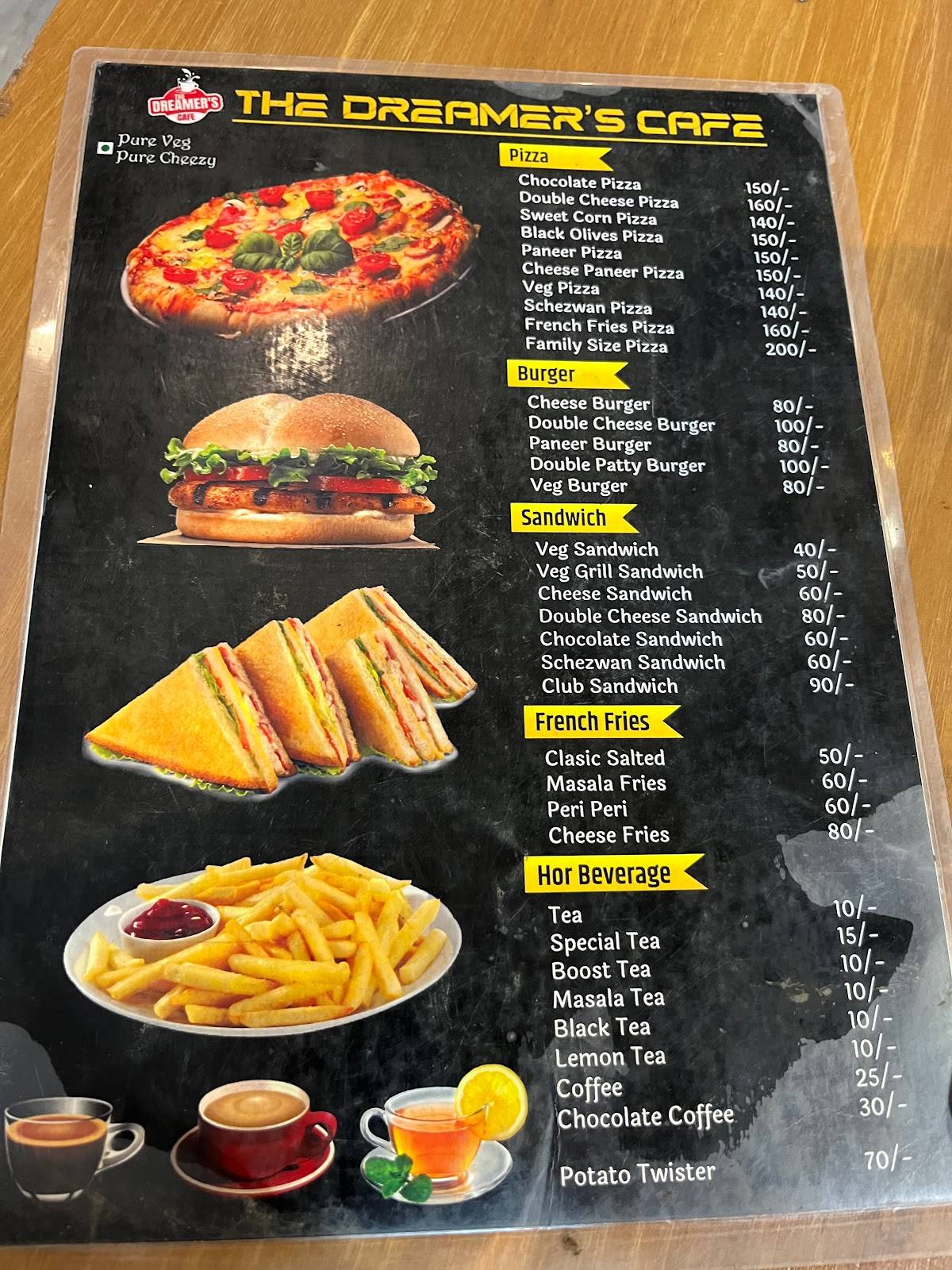 Menu at The Dreamer's Cafe, Velapur