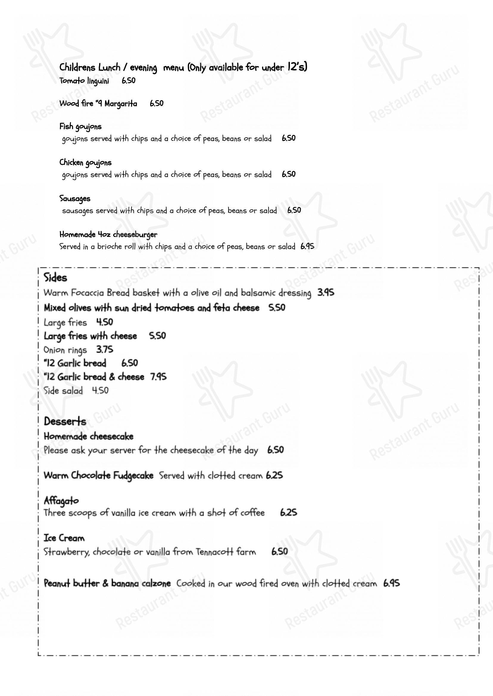 Menu at The Drift restaurant, Bideford