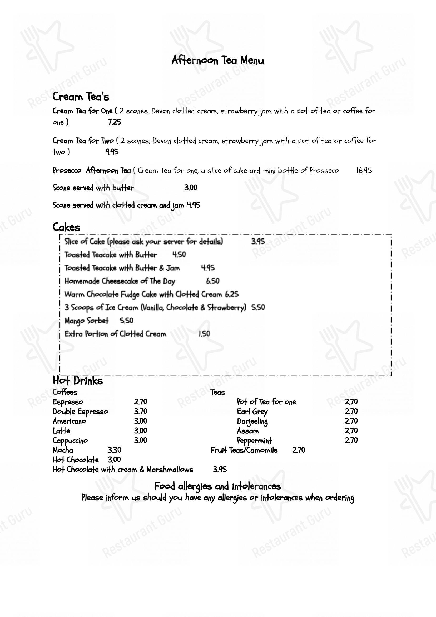 Menu at The Drift restaurant, Bideford