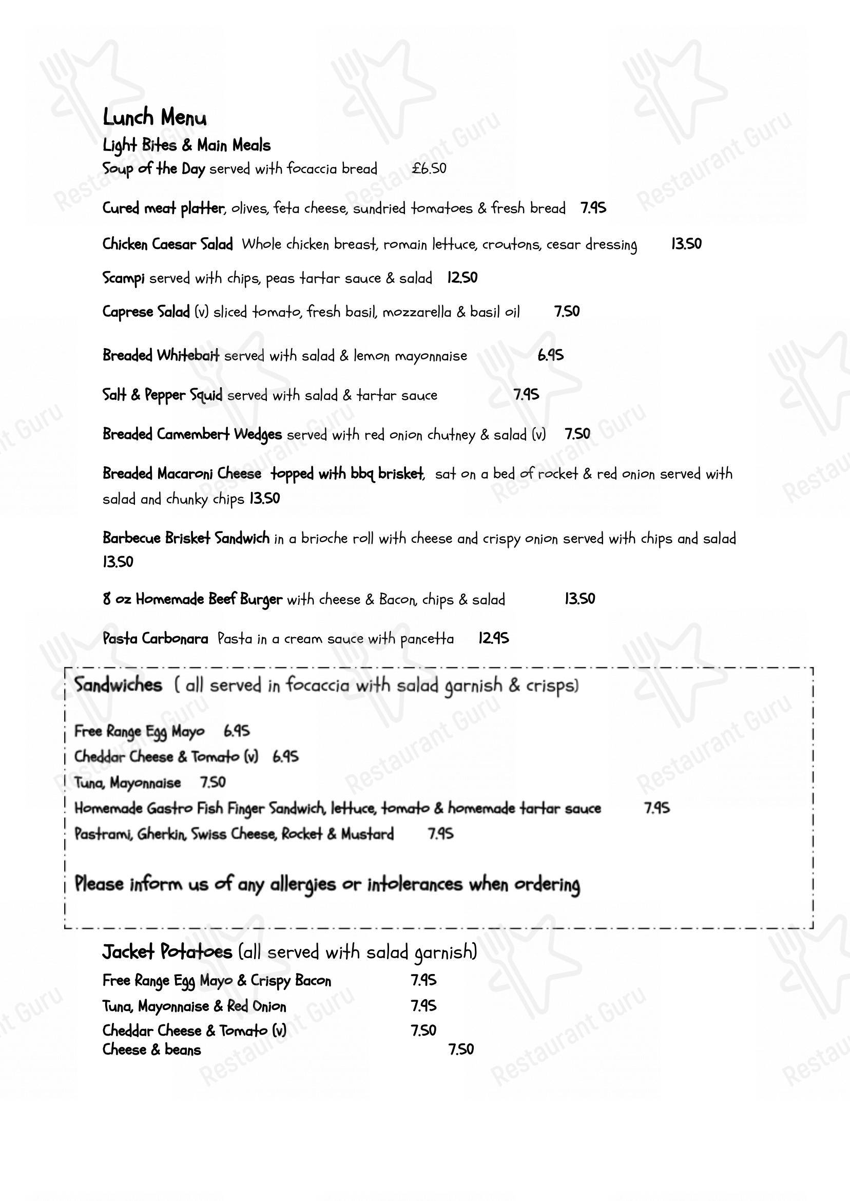 Menu at The Drift restaurant, Bideford