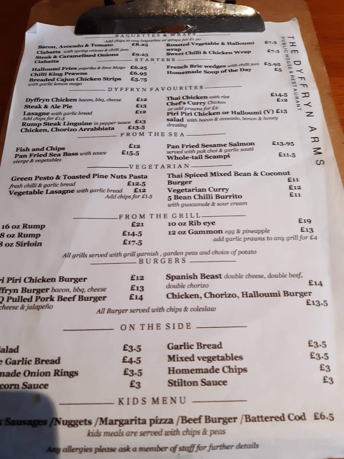 Menu at The Dyffryn Arms pub & bar, Neath, Neath Rd