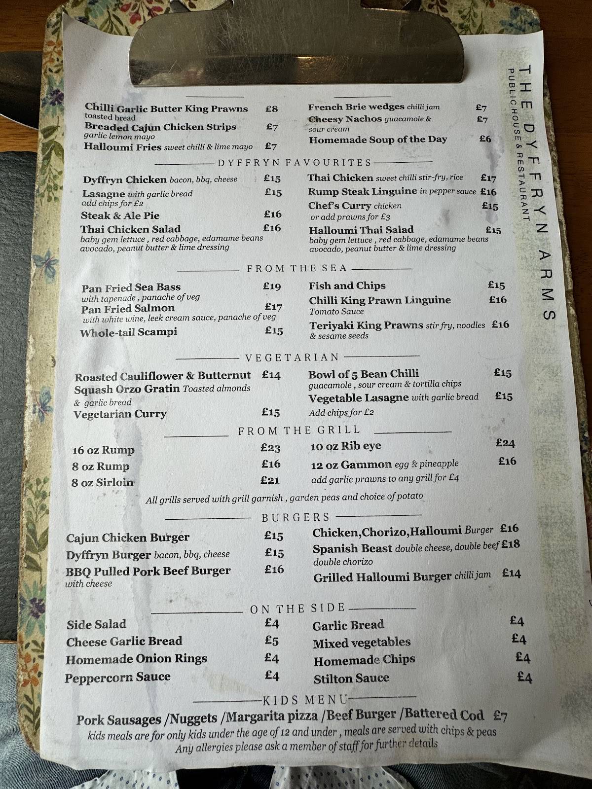 Menu at The Dyffryn Arms pub & bar, Neath, Neath Rd