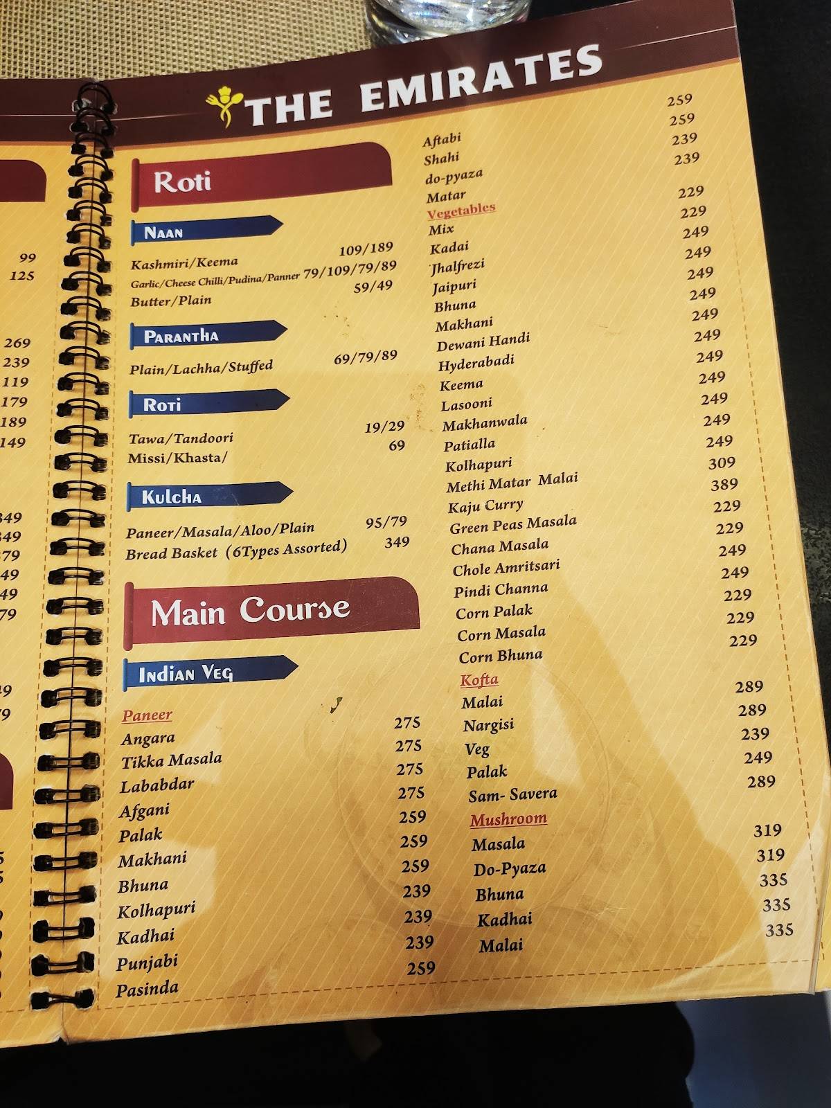 Menu at The Emirates Restaurant, Sambalpur