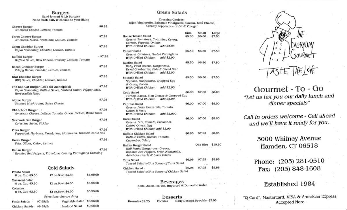 Menu at The Everyday Gourmet desserts, Hamden