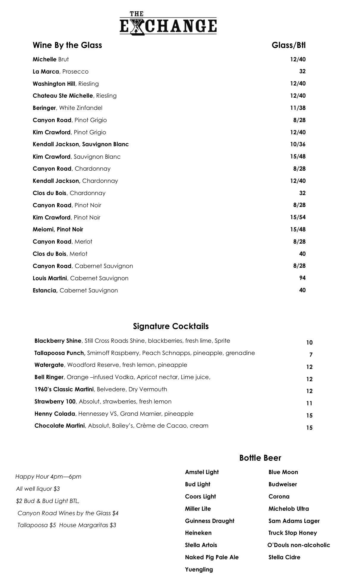 Menu at The Exchange pub & bar, Montgomery