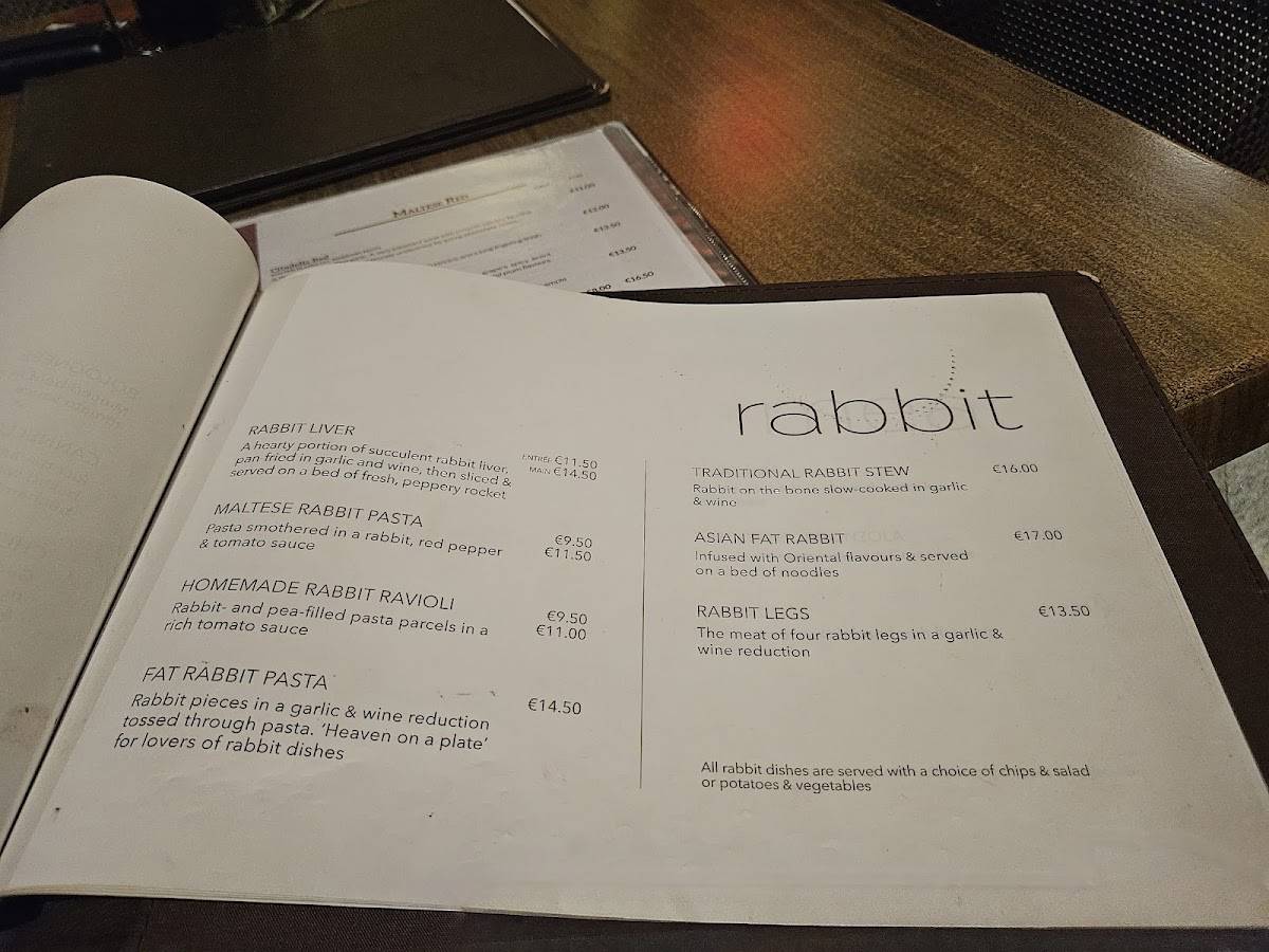 Menu at The Fat Rabbit restaurant, Nadur
