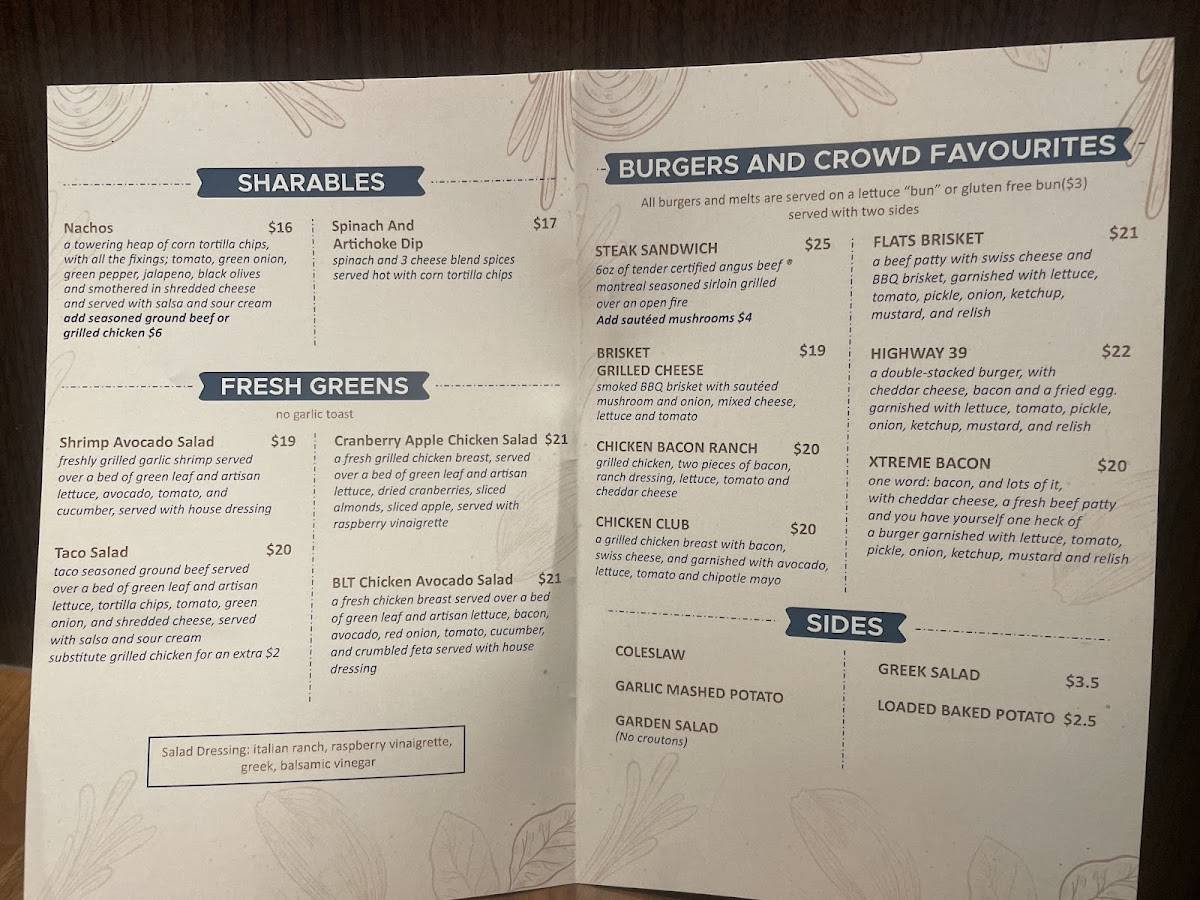 Menu At The Flats Eatery Drink Restaurant Yorkton
