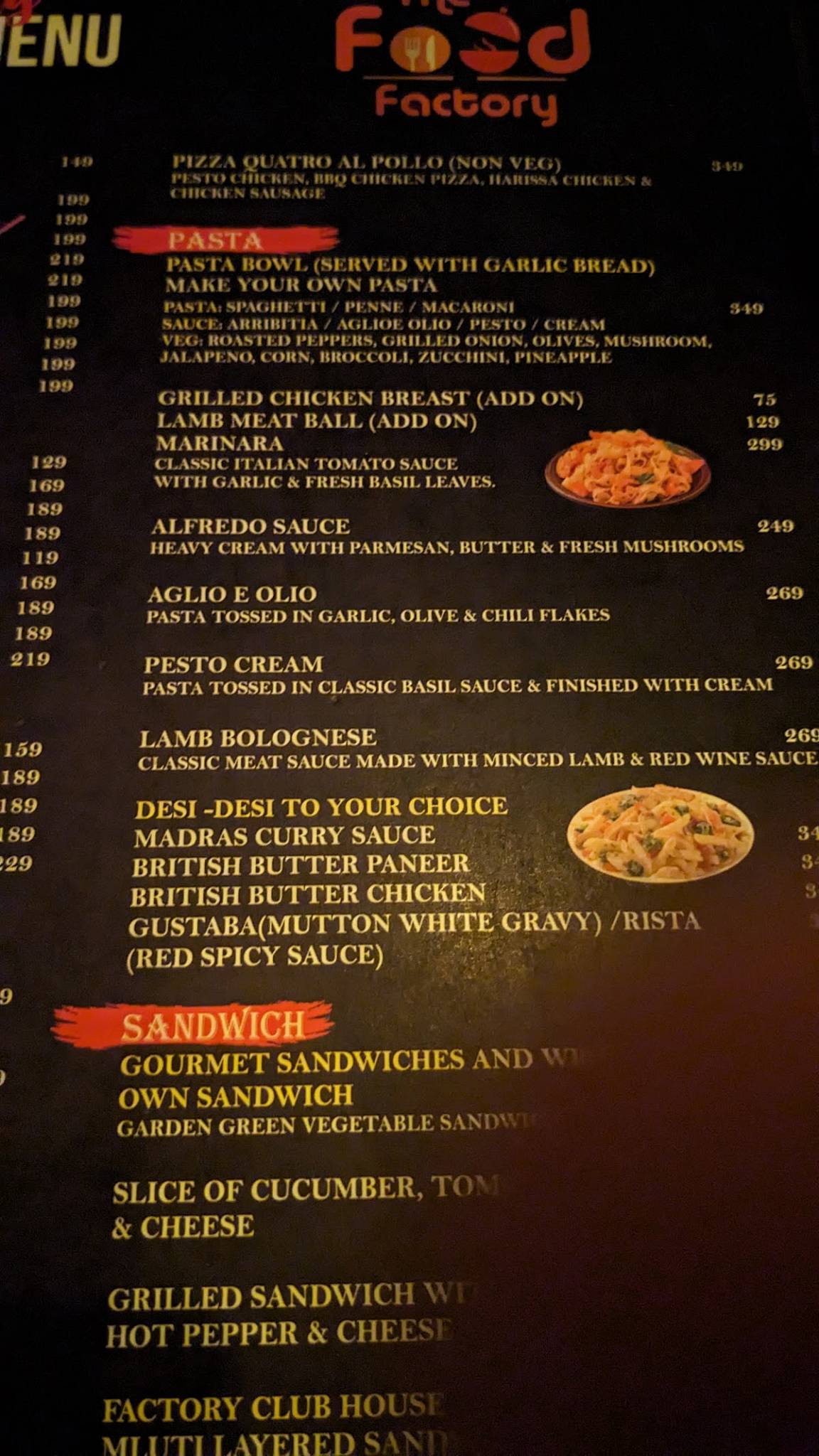 Menu at The Food Factory, Bengaluru, International Airport Road