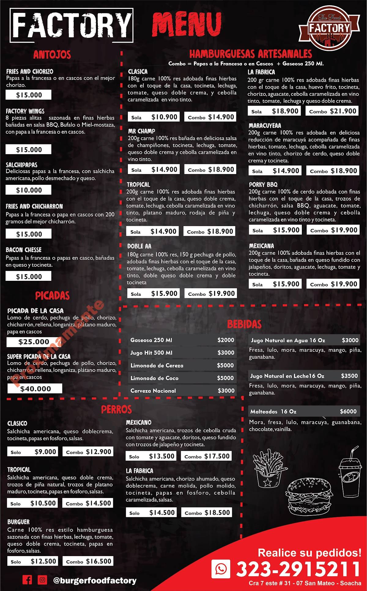 Carta del restaurante The Food Factory, Soacha