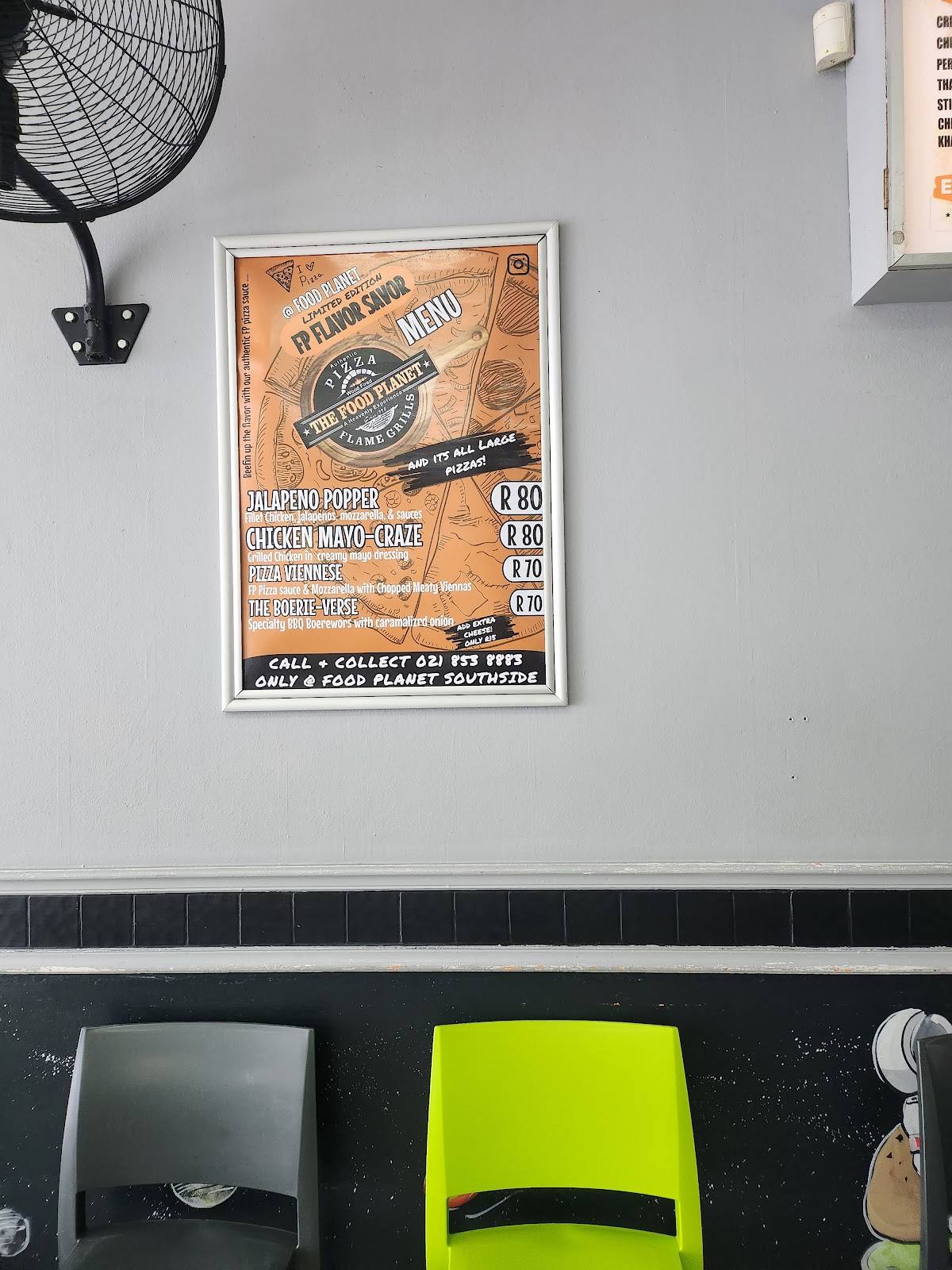 Menu at The Food Planet restaurant, Cape Town, 1 De Kock St