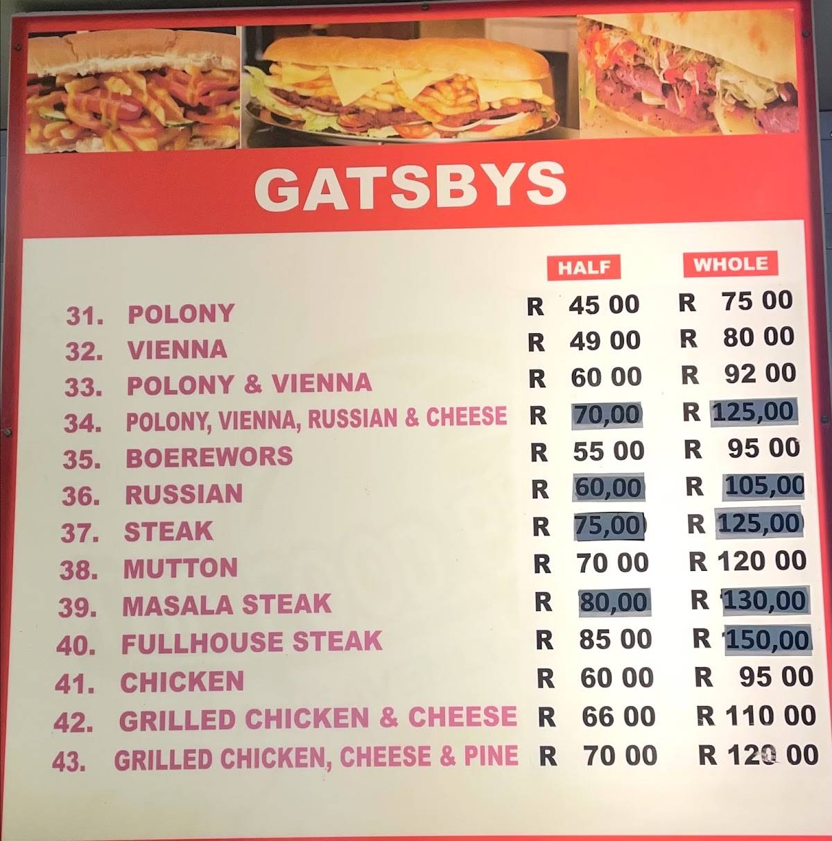 Menu at The Food Planet restaurant, Cape Town, 1 De Kock St