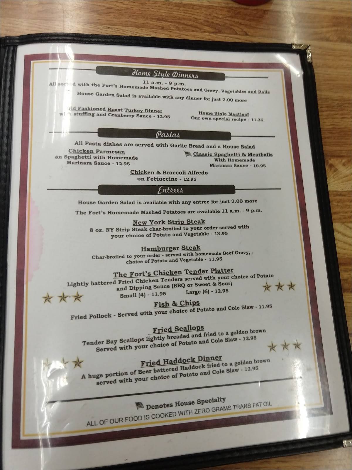 Menu at The Fort at Exit 18 restaurant, Lebanon