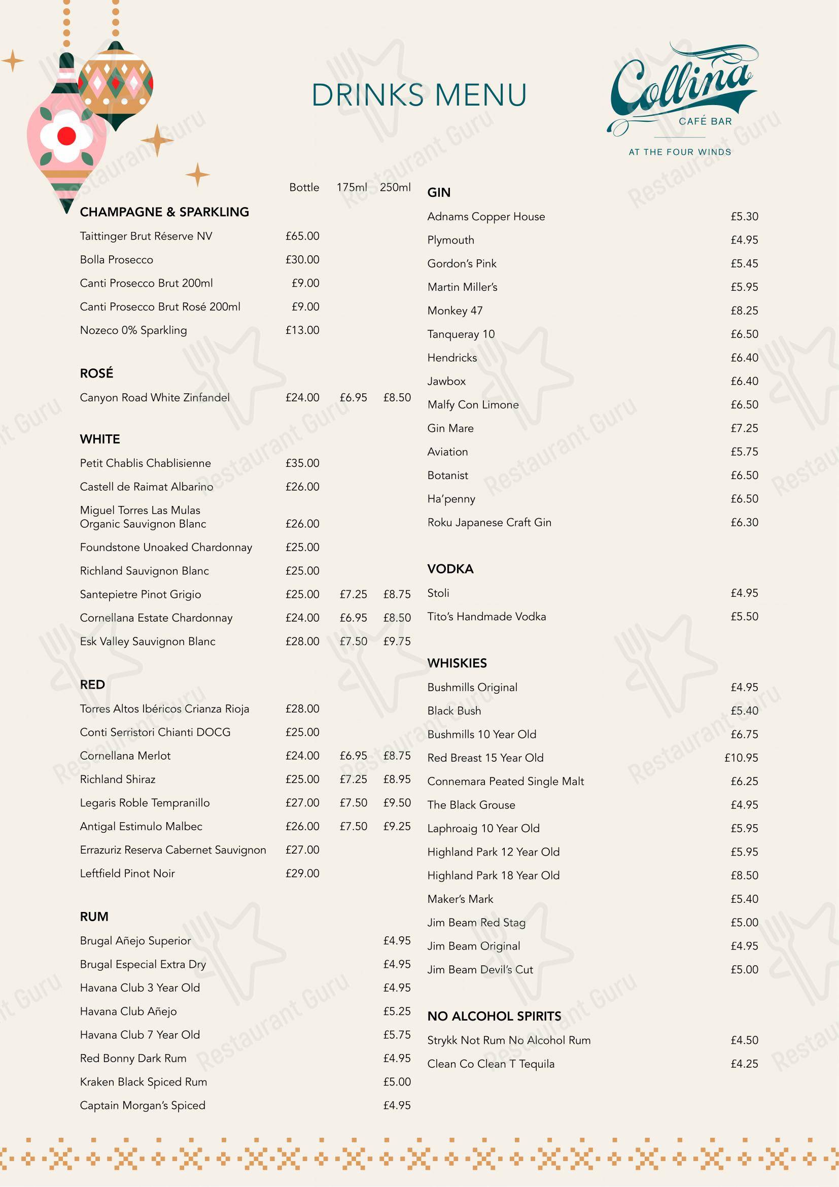 Menu at The Four Winds restaurant, Belfast
