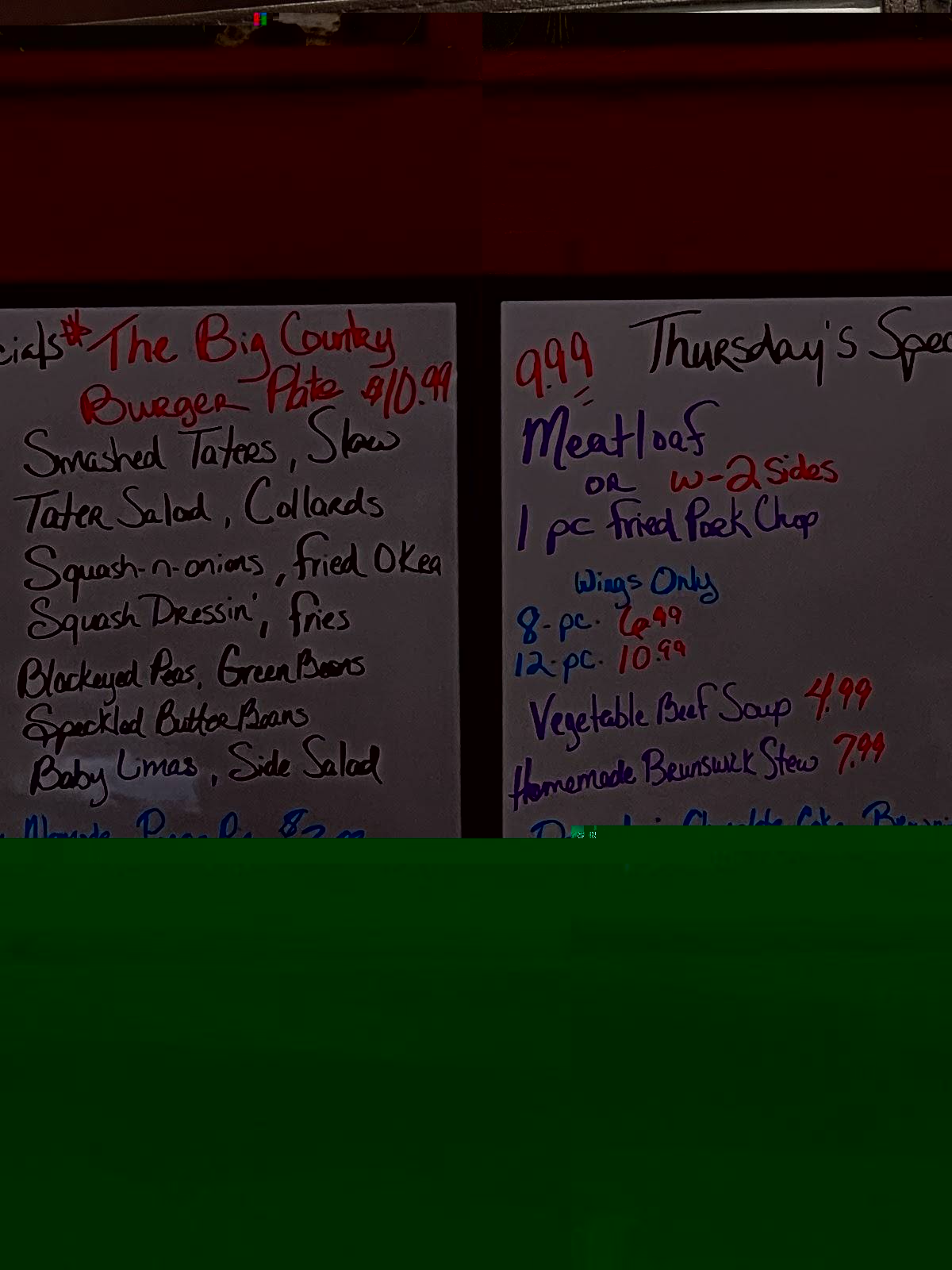 Menu at The Front Porch of Cusseta restaurant, USA, Co Rd 388