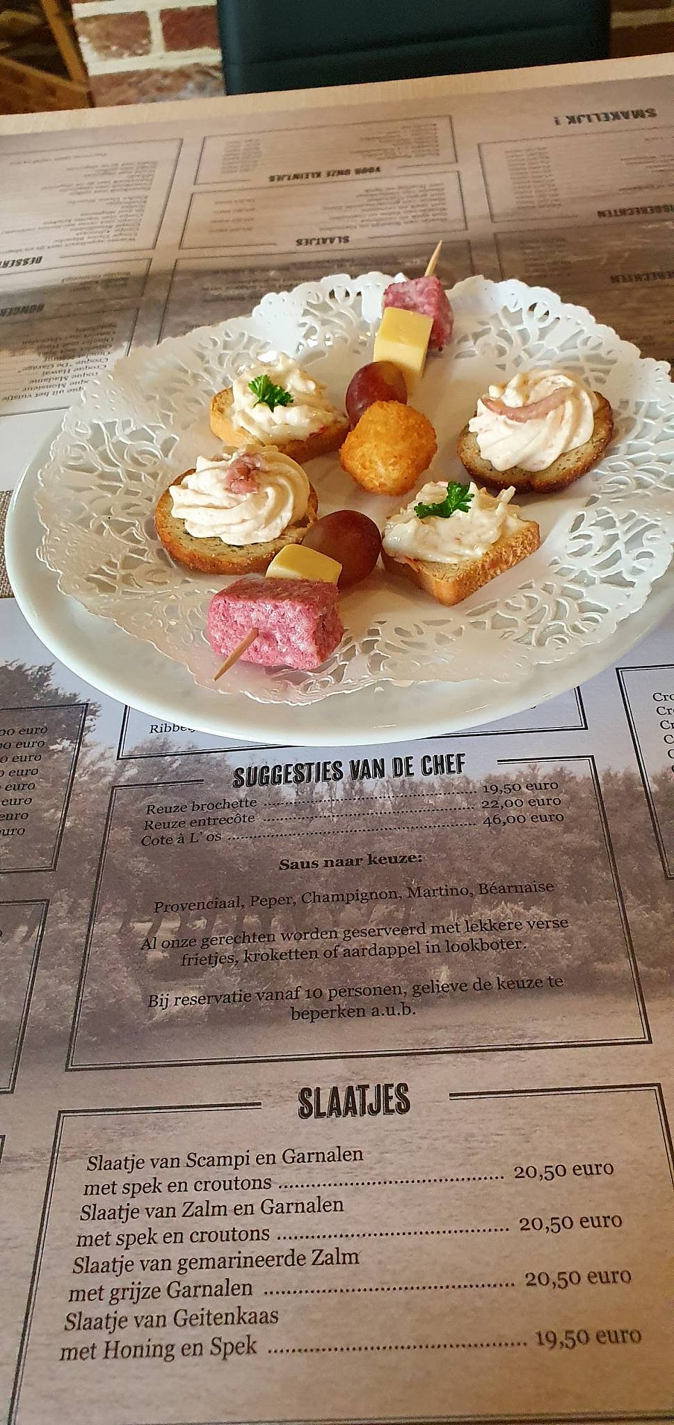 Menu at The Garage restaurant, Oudenaarde