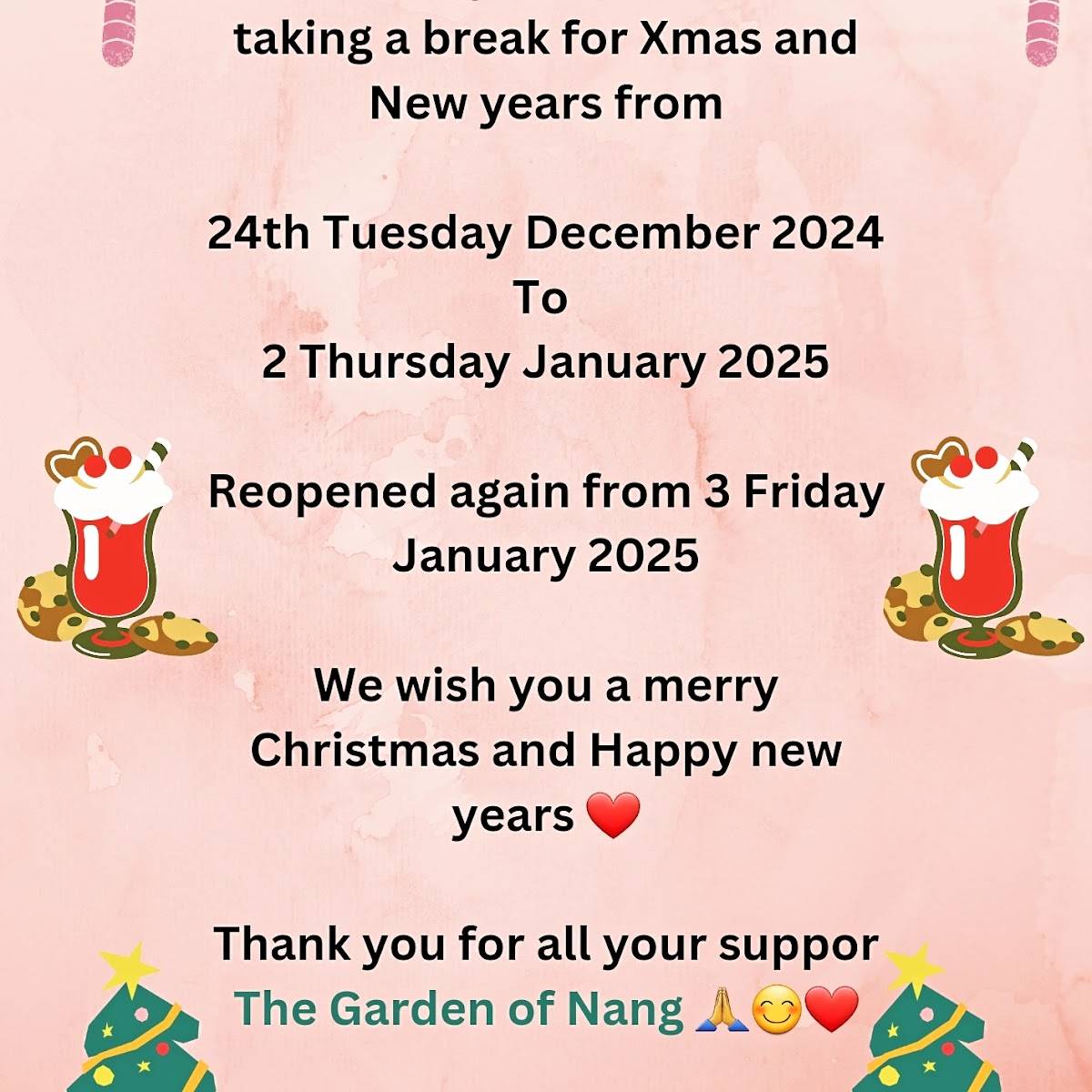 Menu at The Garden of Nang restaurant, Goolwa