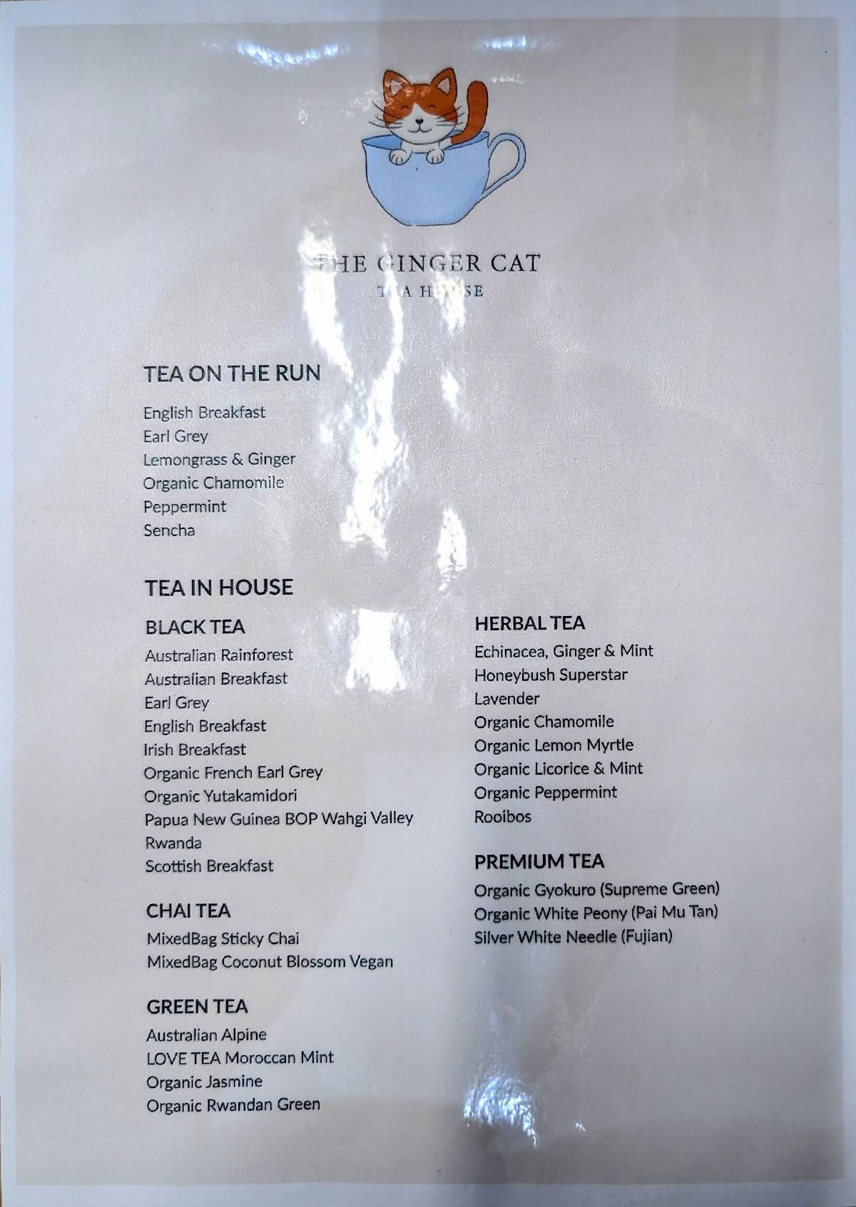 Menu at The Ginger Cat Tea House, Albury