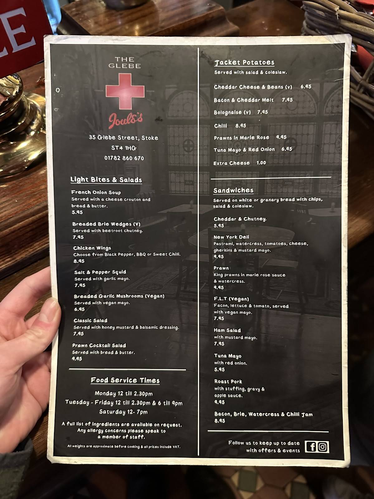 Menu at The Glebe pub & bar, Stoke-on-Trent