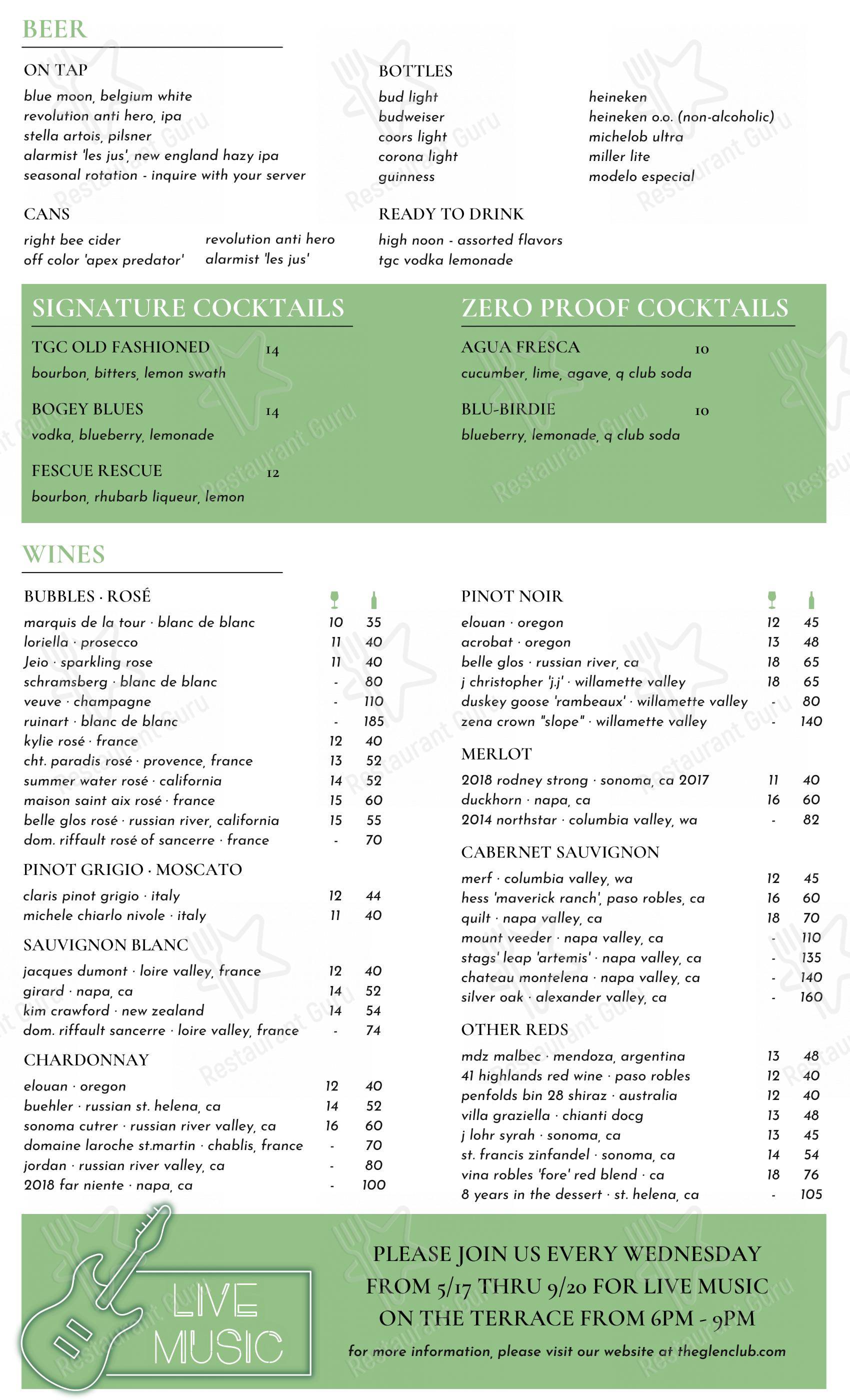 Menu at The Glen Club, Glenview