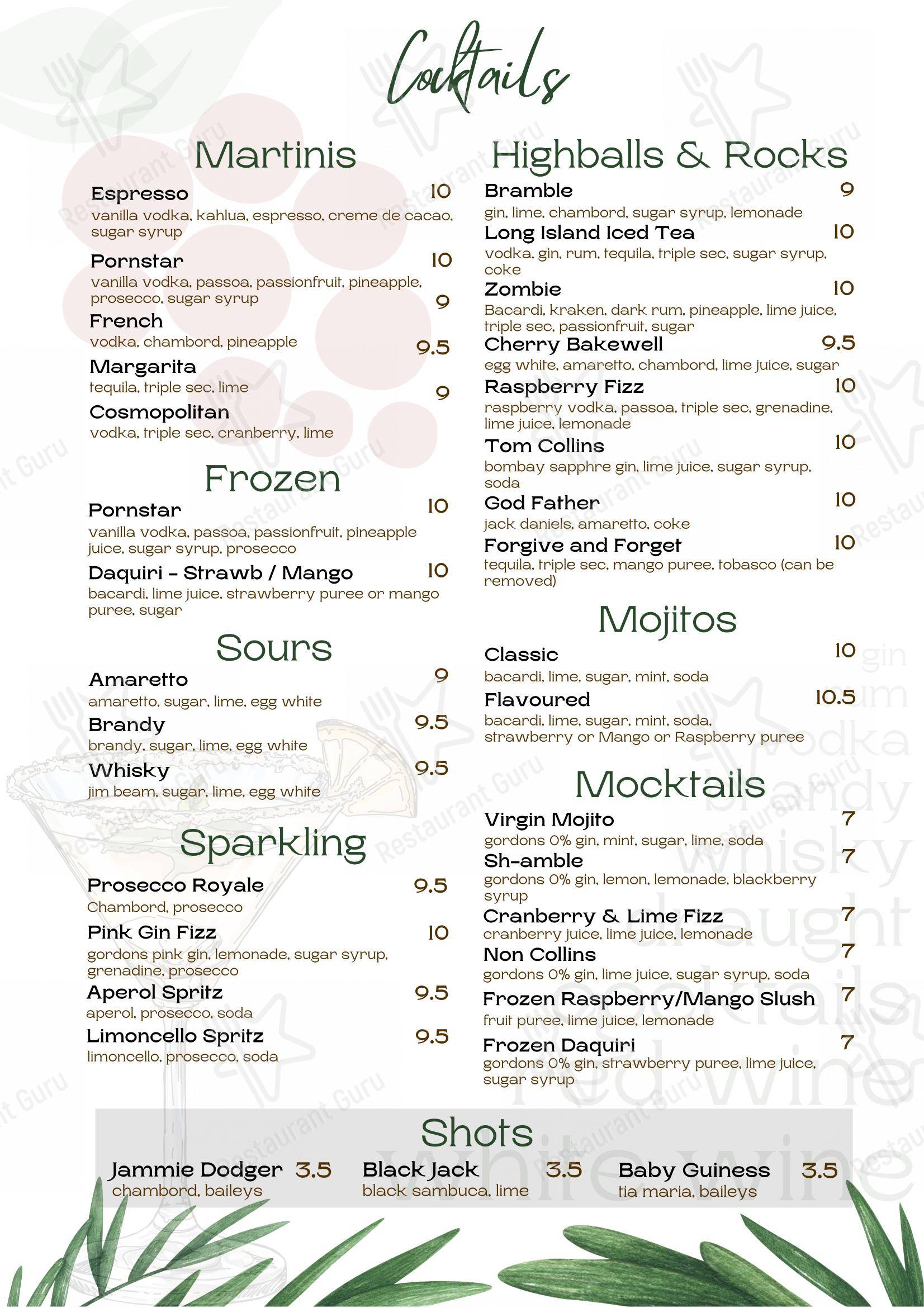 Menu at The Grapevine Restaurant, Southport