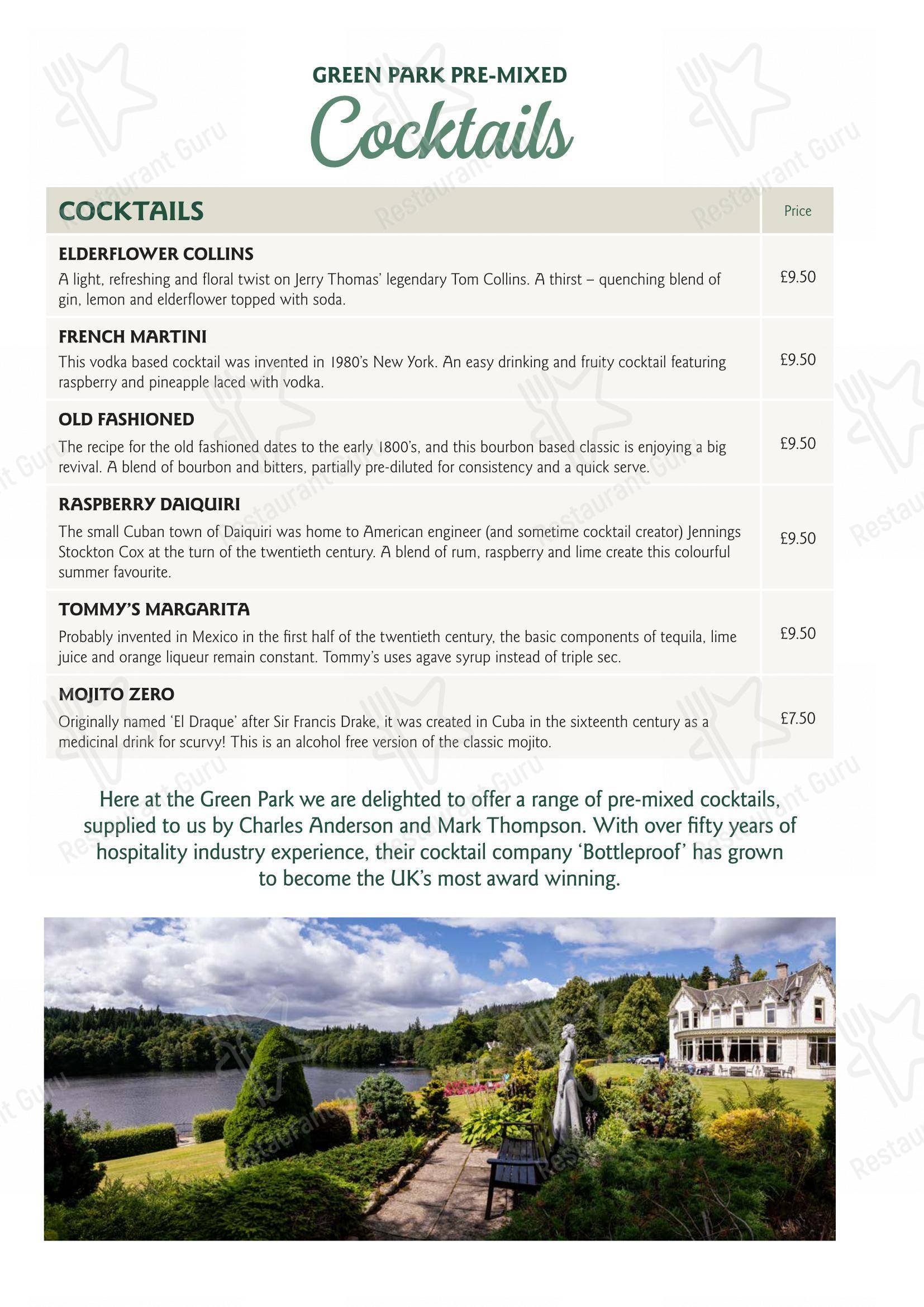 Menu at The Green Park Hotel restaurant, Pitlochry
