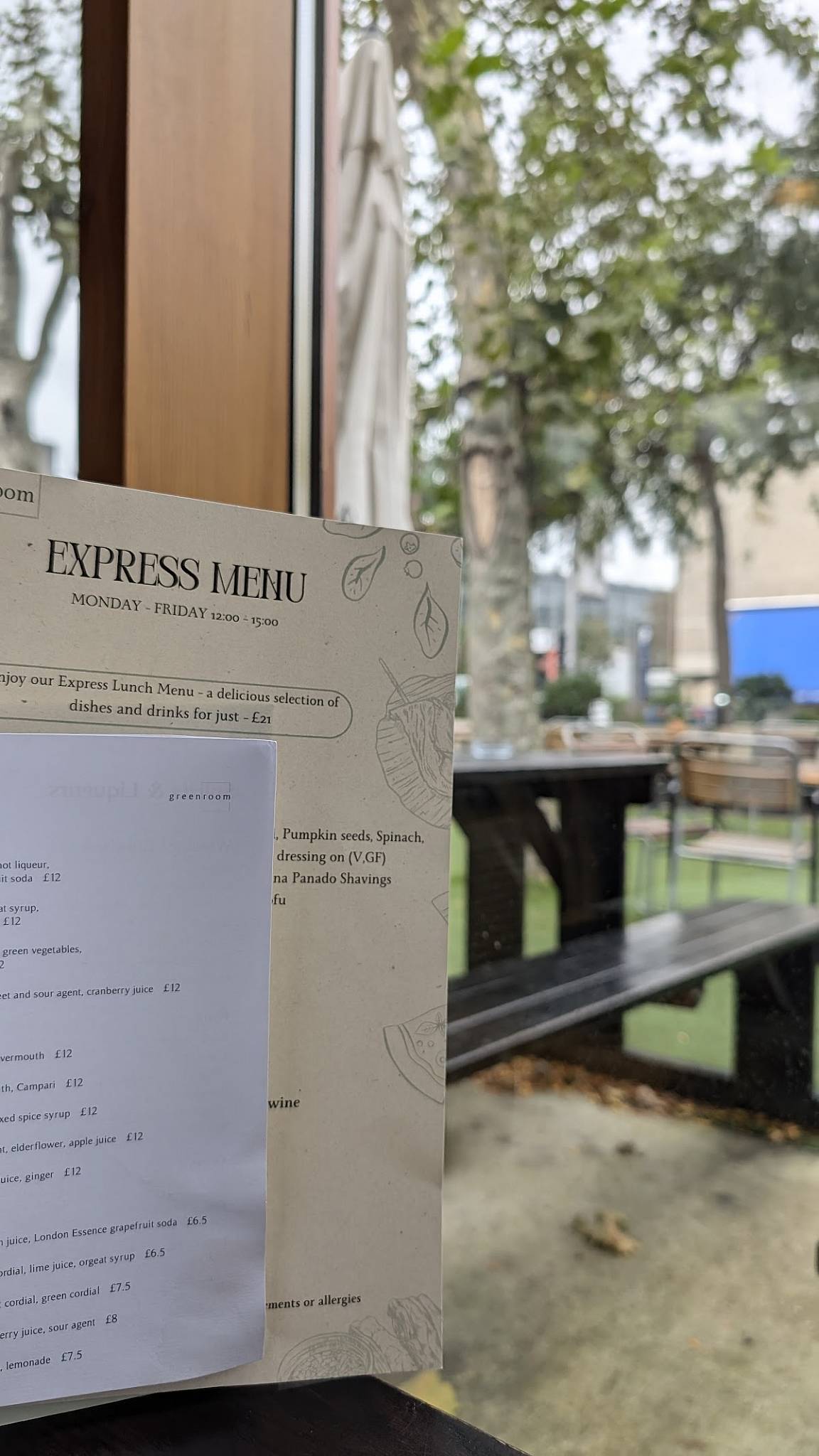 Menu at The Green Room Restaurant & Corporate Event Venue London ...