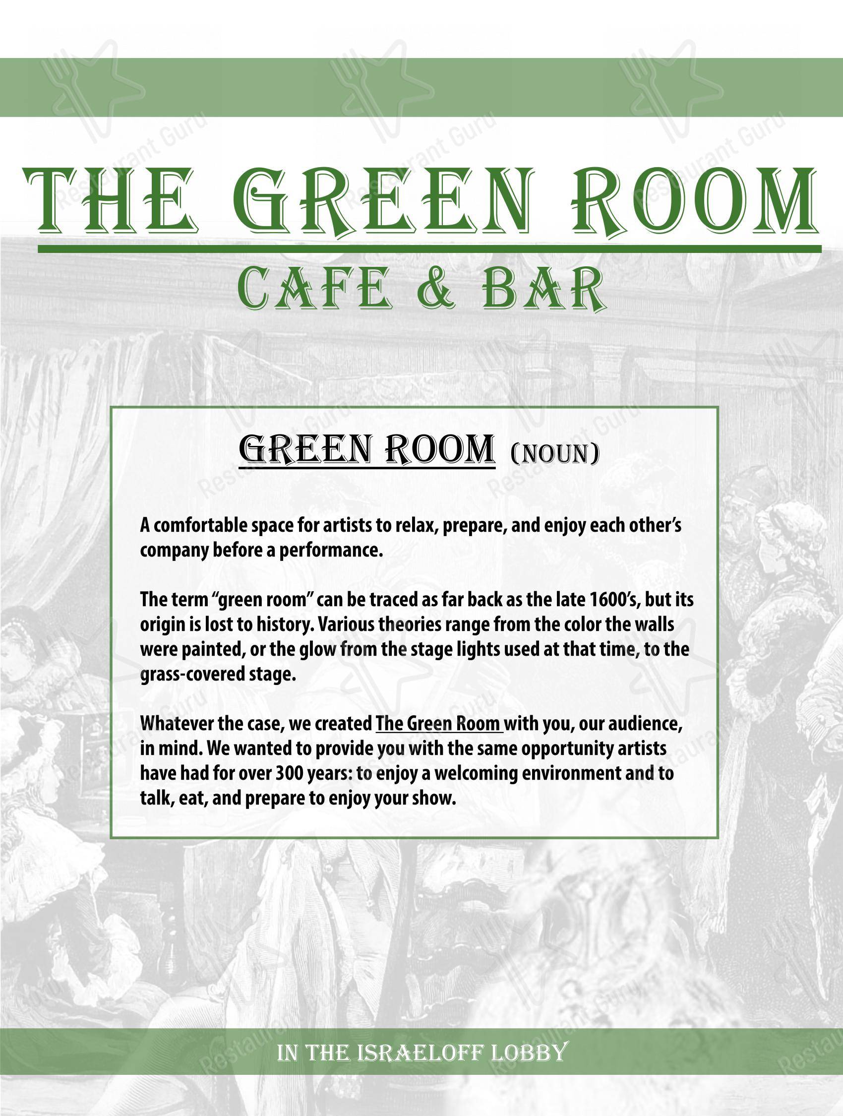 Menu at The Green Room pub & bar, Sarasota