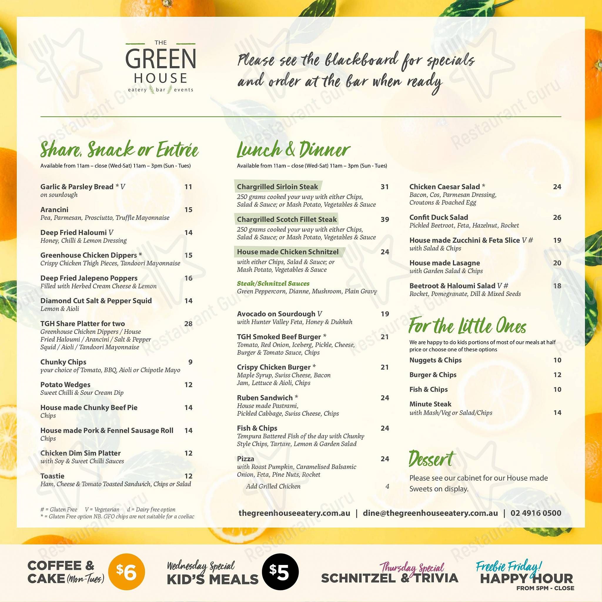 Menu at Pacific Dunes Greenhouse pub & bar, Medowie