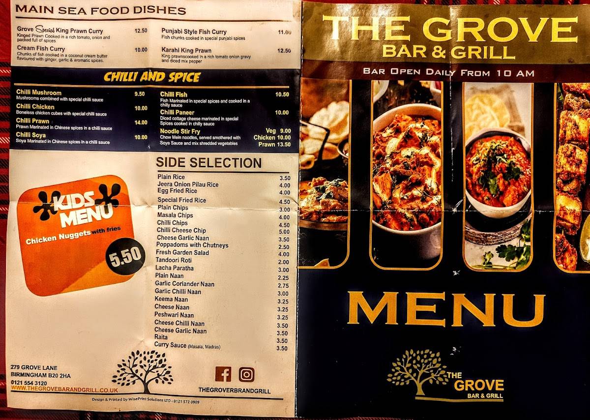Menu at The Grove Bar & Restaurant, Birmingham