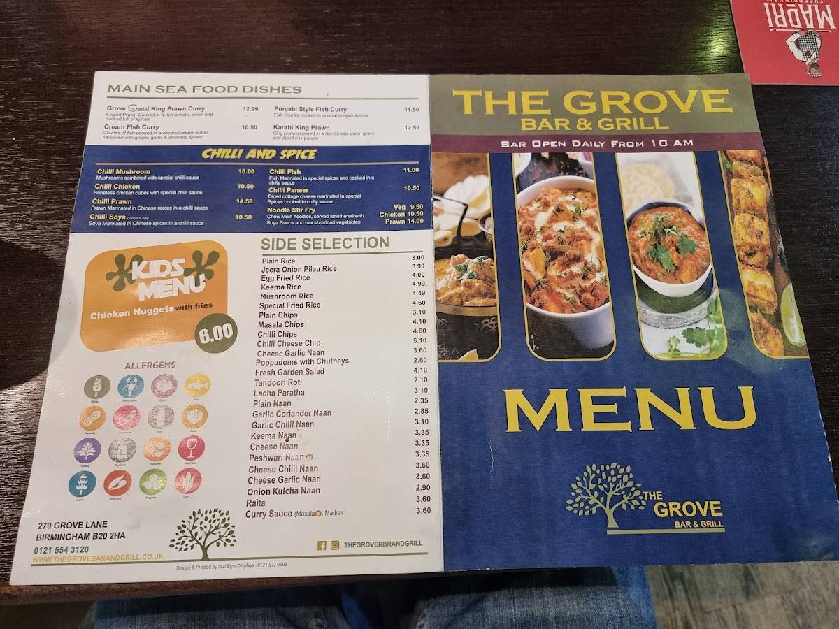 Menu at The Grove Bar & Restaurant, Birmingham