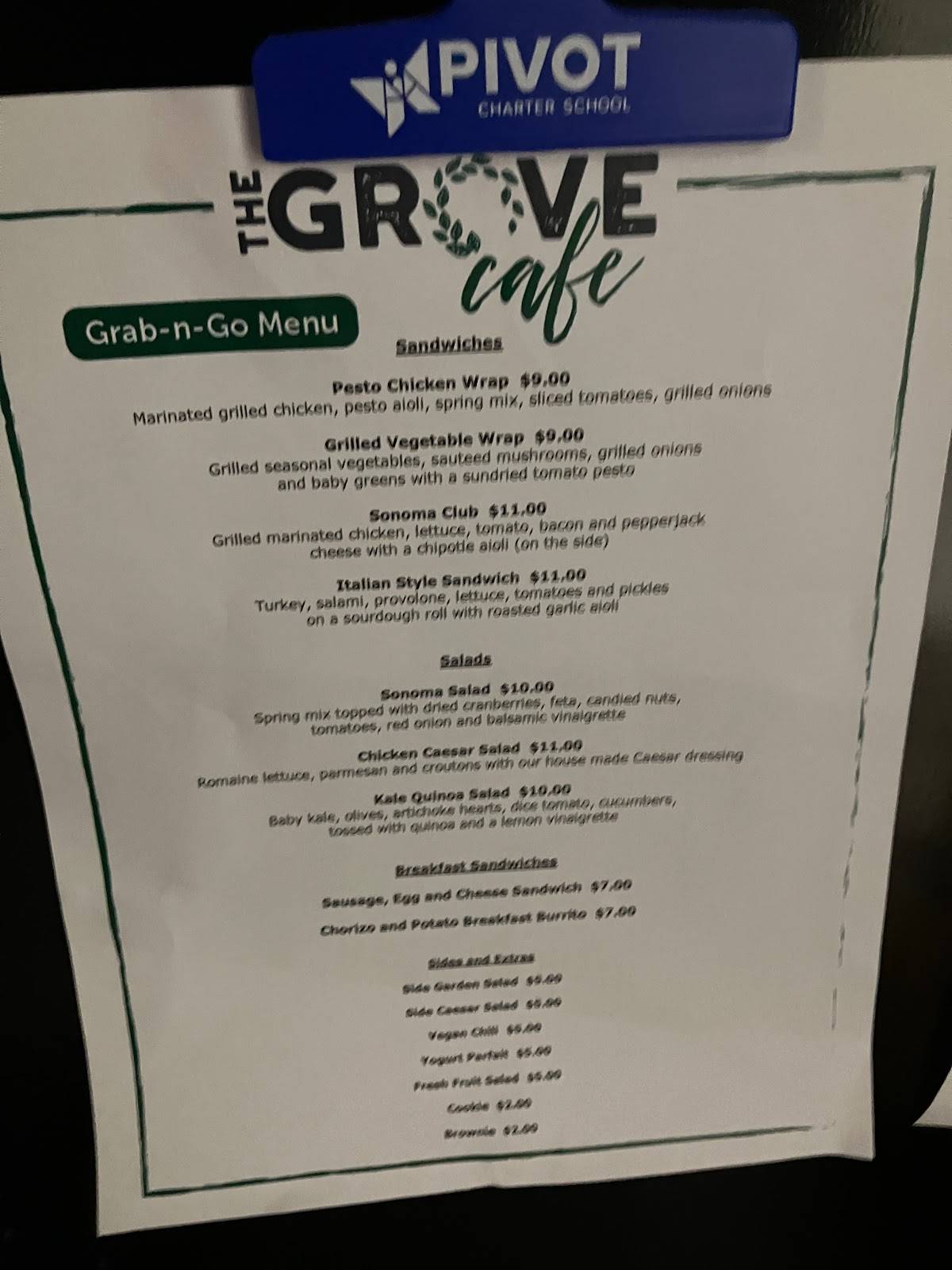 Menu at The Grove Cafe, Santa Rosa