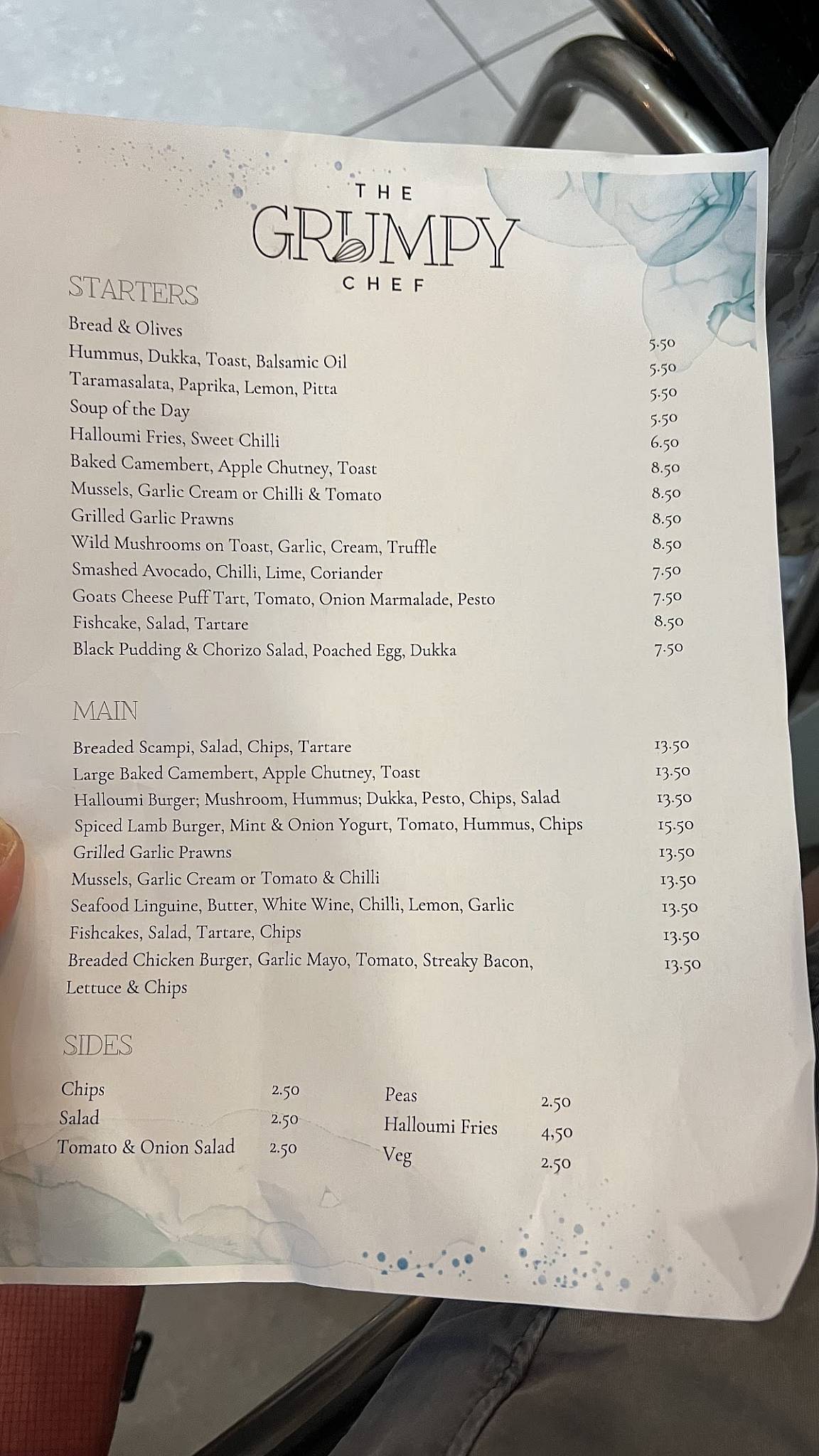 Menu at The Grumpy Chef restaurant, Seaford