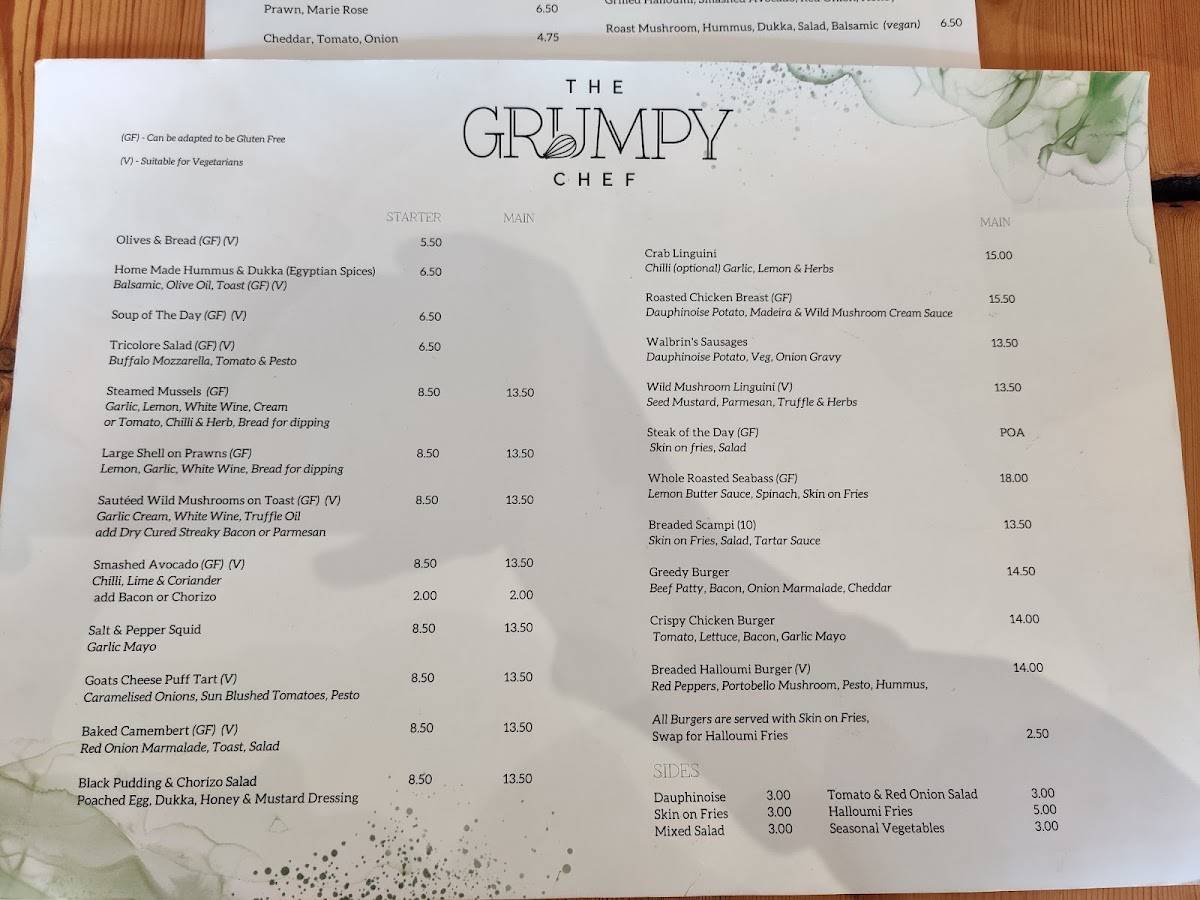 Menu at The Grumpy Chef restaurant, Seaford