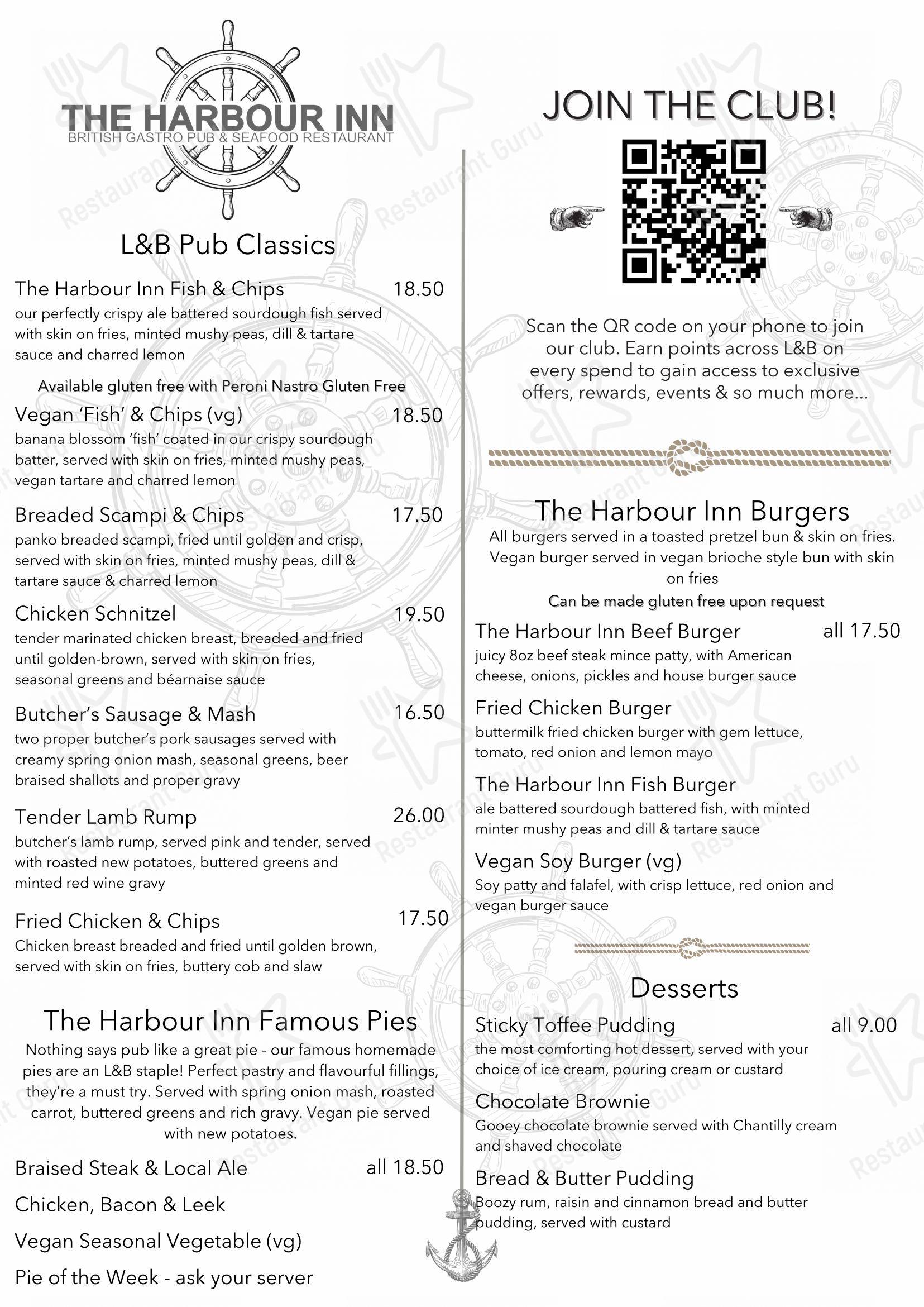 Menu at The Harbour Inn pub & bar, Folkestone
