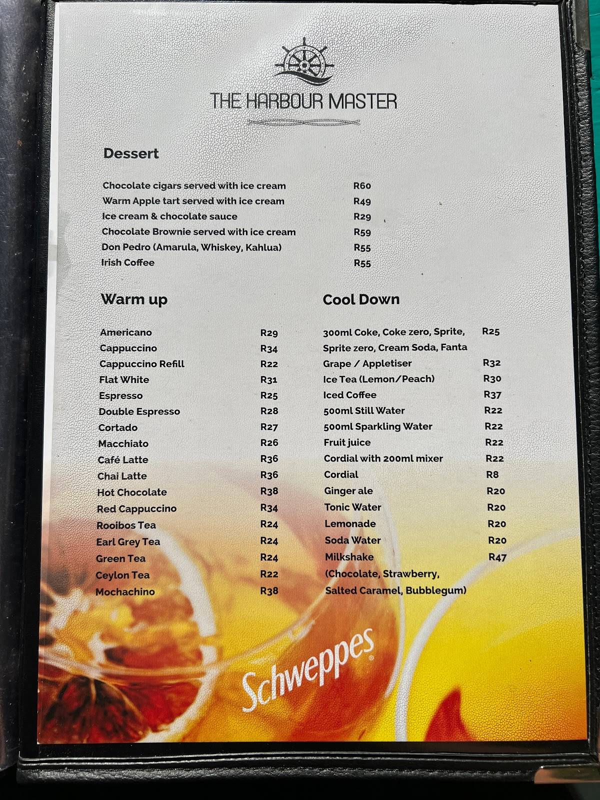 Menu at The Harbour Master Pizzaria Mount Pleasant restaurant, South Africa