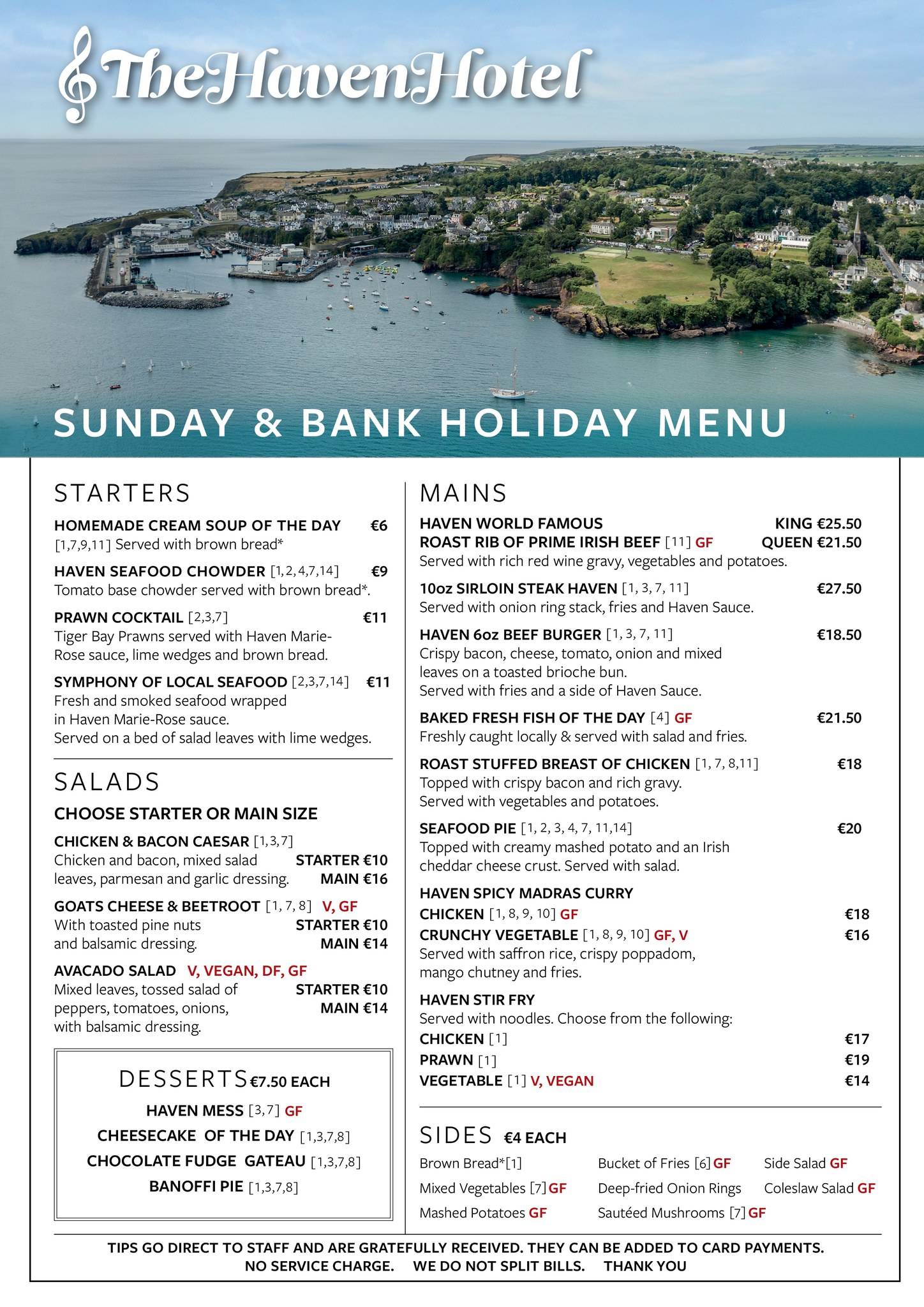 Menu at The Haven Hotel pub & bar, Dunmore East