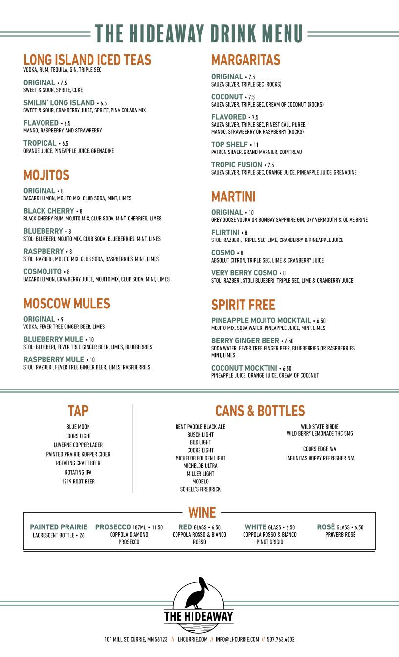 Menu at The Hideaway BBQ, Currie