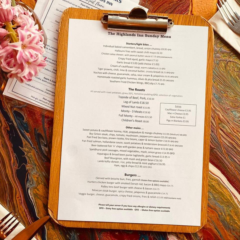Menu at The Highlands Inn pub & bar, Uckfield, Eastbourne Rd