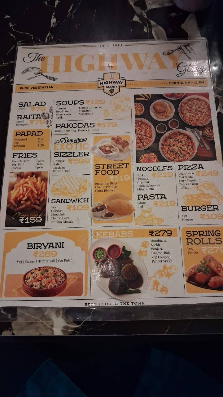 Menu at The Highway Glory, Khamgaon