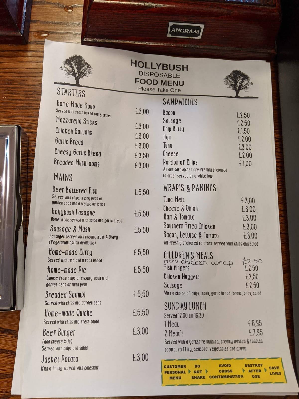 Menu at The Holly Bush pub & bar, Sheffield