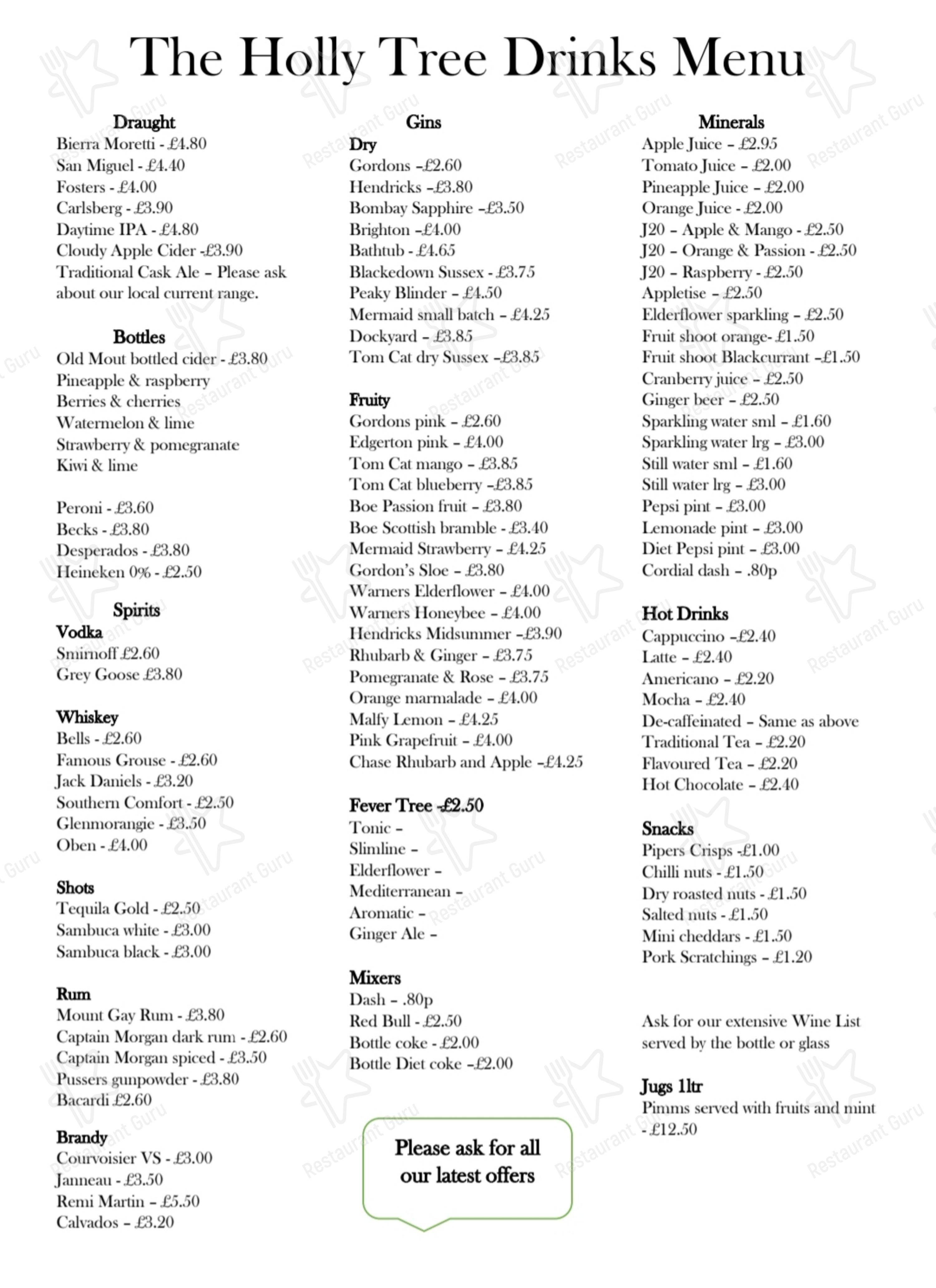 Menu at The Holly Tree pub & bar, Arundel