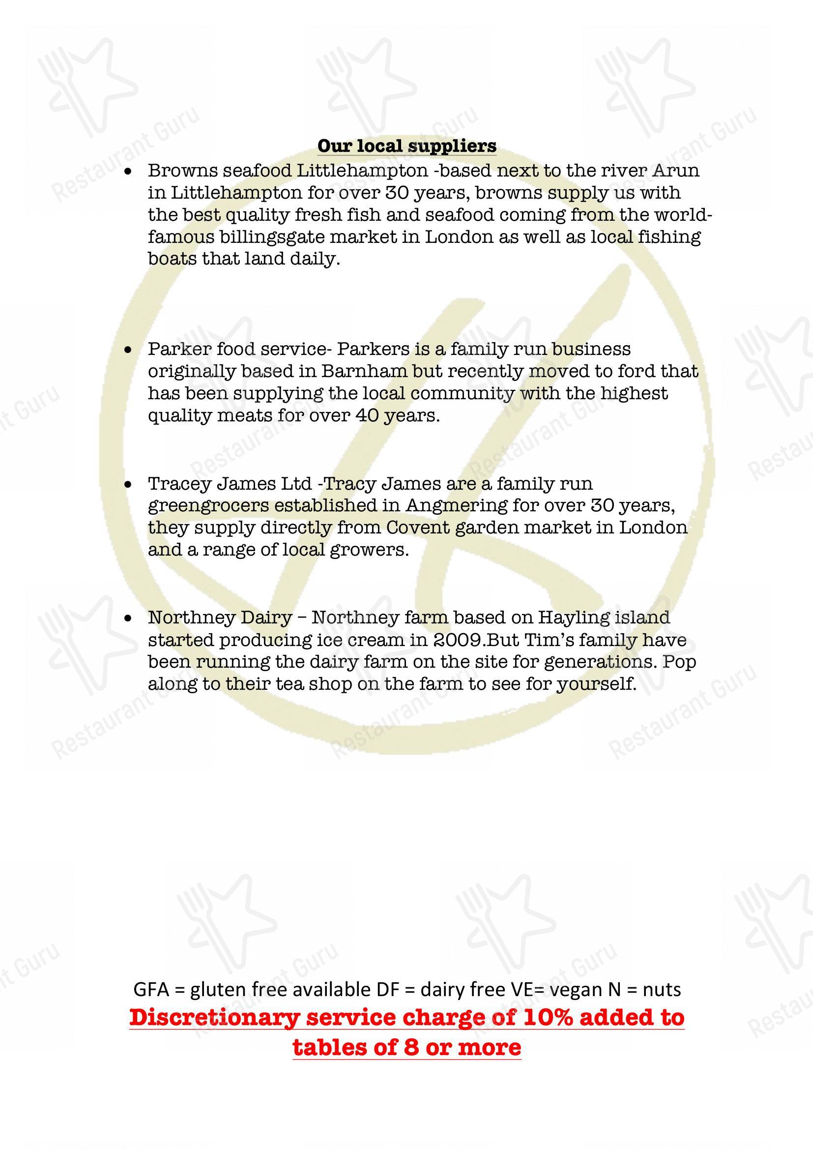 Carta del pub y bar The Holly Tree, Arundel
