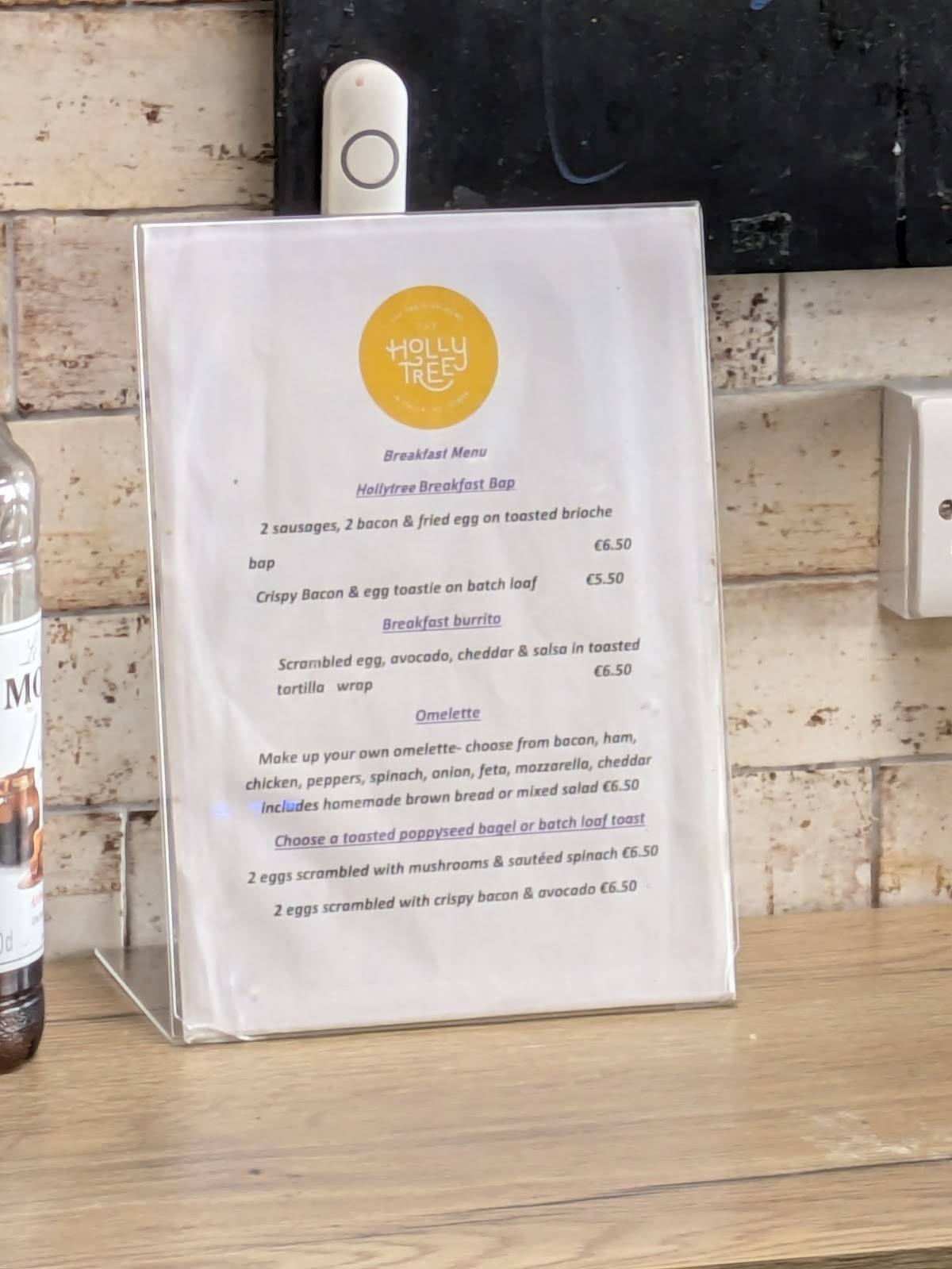 Menu at The Holly Tree cafe, Tulla
