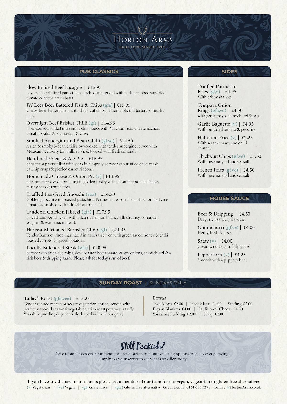 Menu at The Horton Arms pub & bar, Oldham