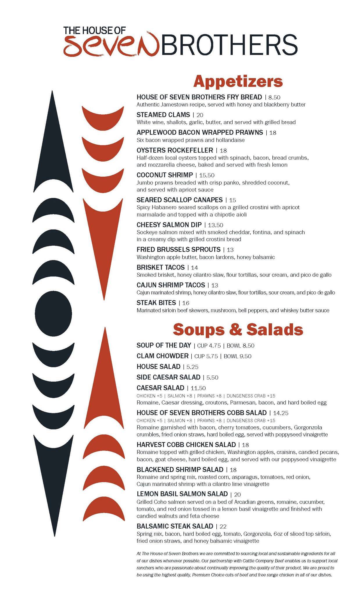 Menu at The House of Seven Brothers restaurant, Sequim