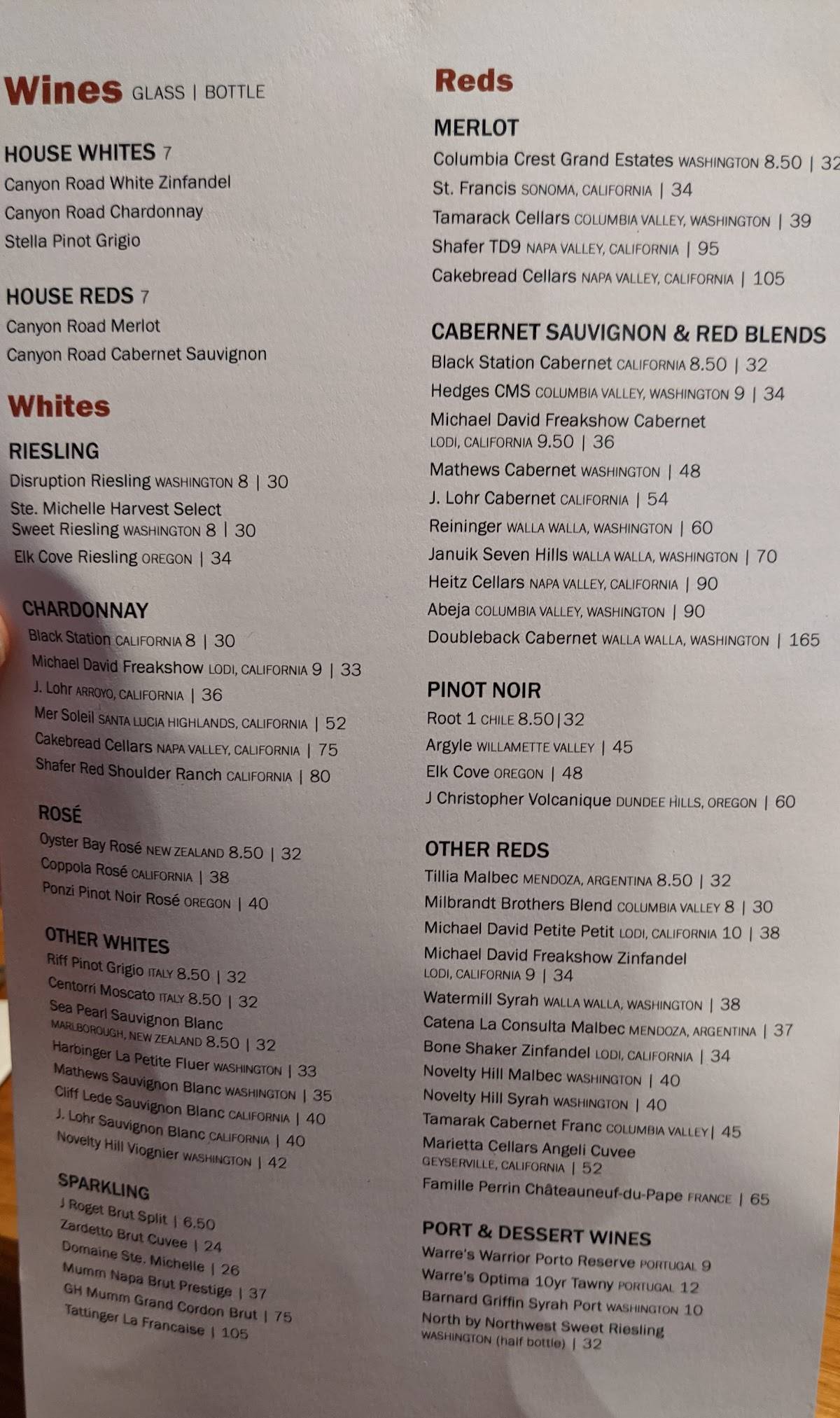 Menu at The House of Seven Brothers restaurant, Sequim